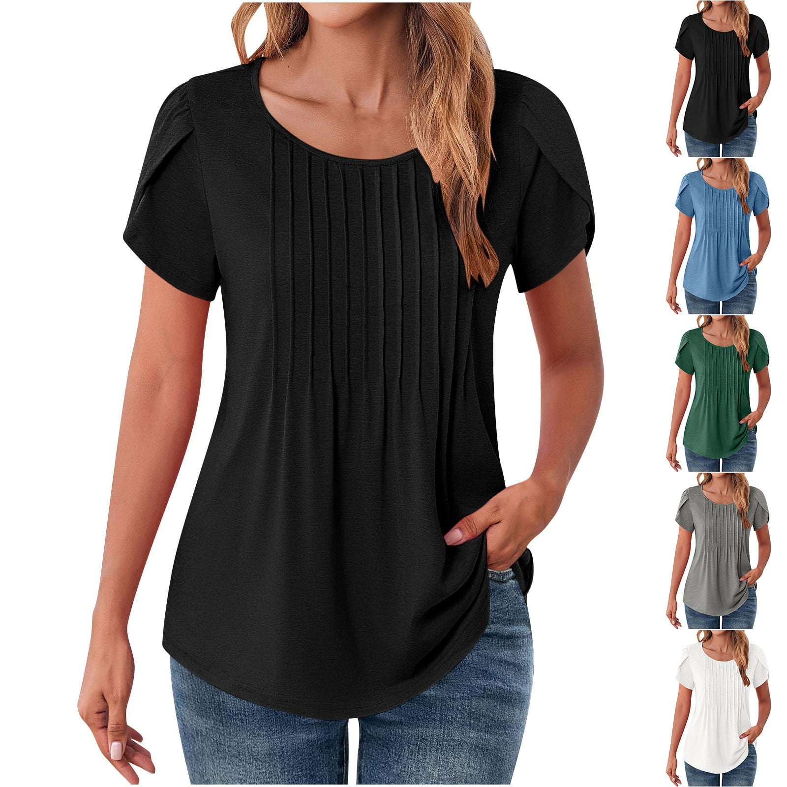 Aboser Womens Short Sleeve T Shirts Dressy Casual Pleated Tunic Tops ...