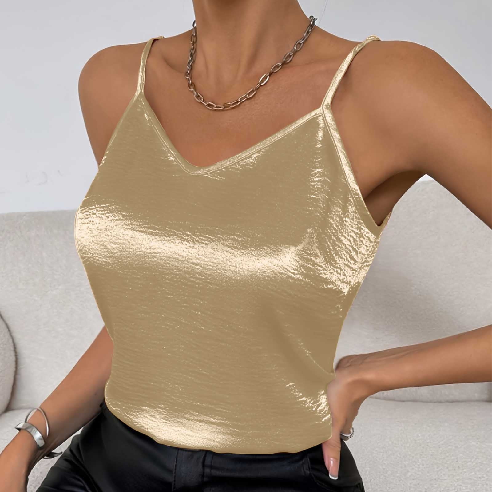Aboser Womens Silky Satin Camisole Tops Trendy Shiny Party Shirt ...