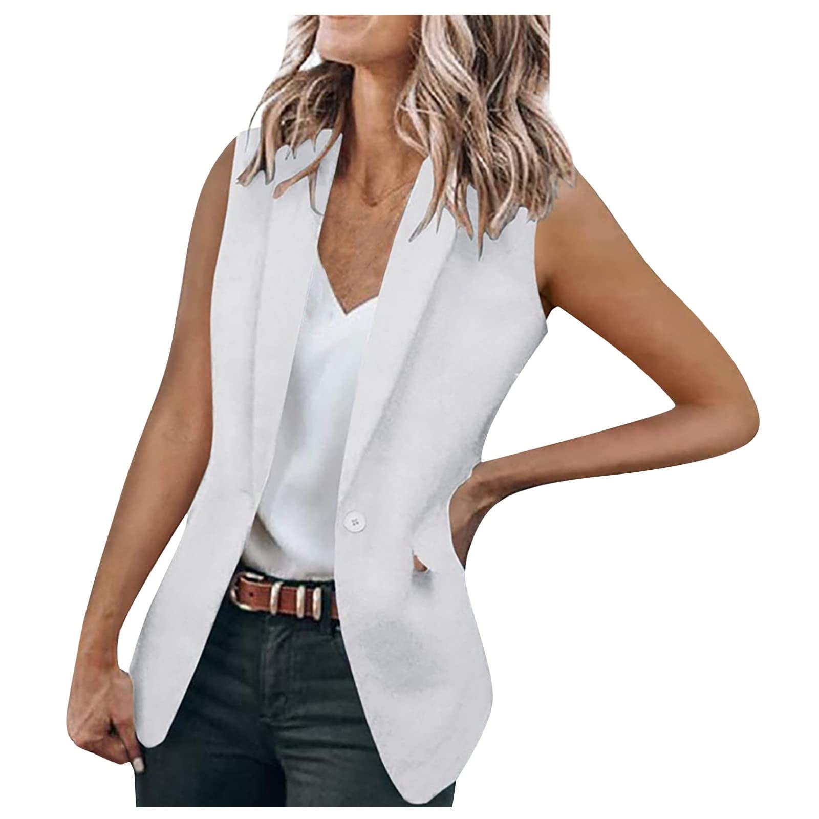 Aboser Womens Sleeveless Blazers Casual Summer Open Front Cardigan Slim ...