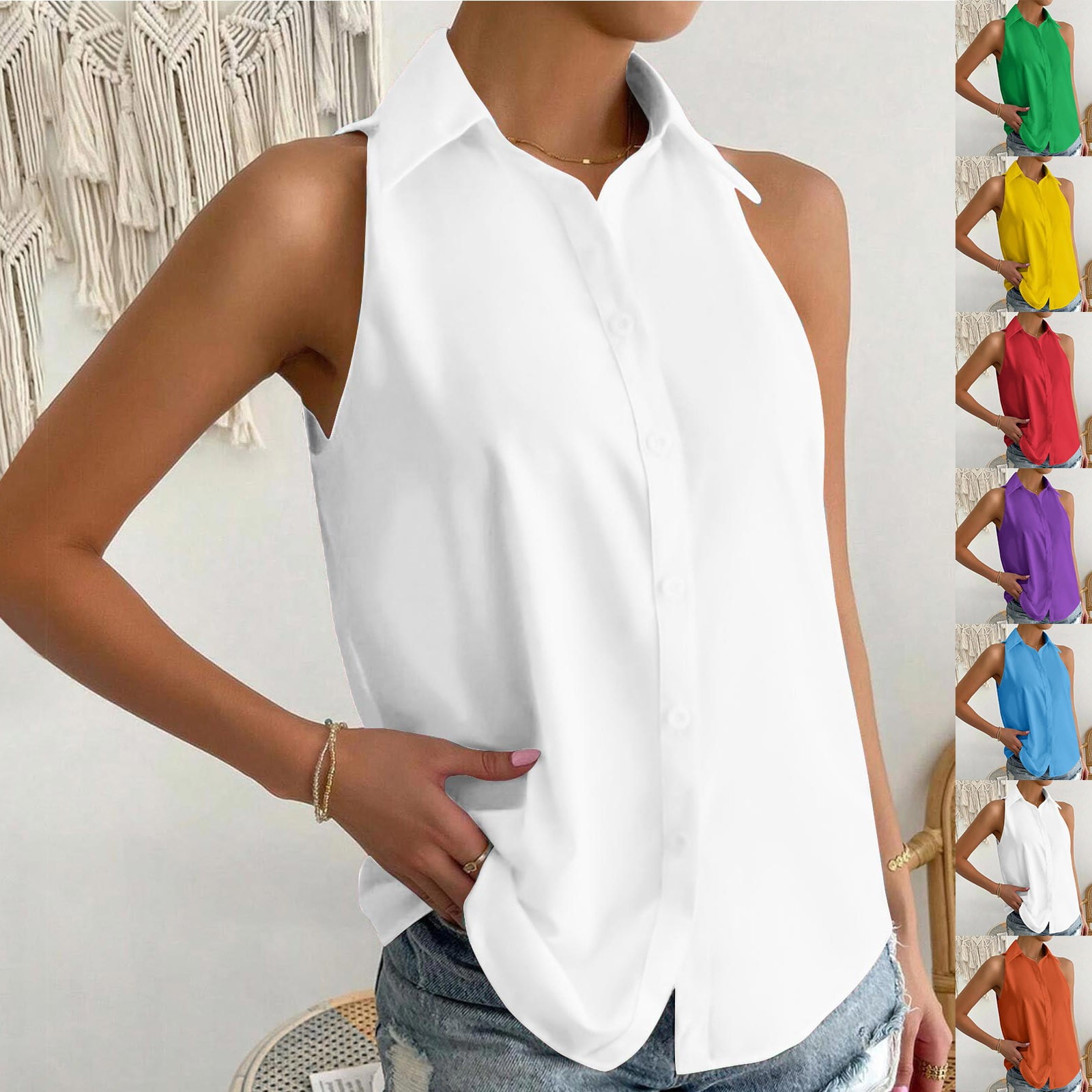 Aboser Womens Sleeveless Dress Shirts Plus Size Button Down Work Shirt ...