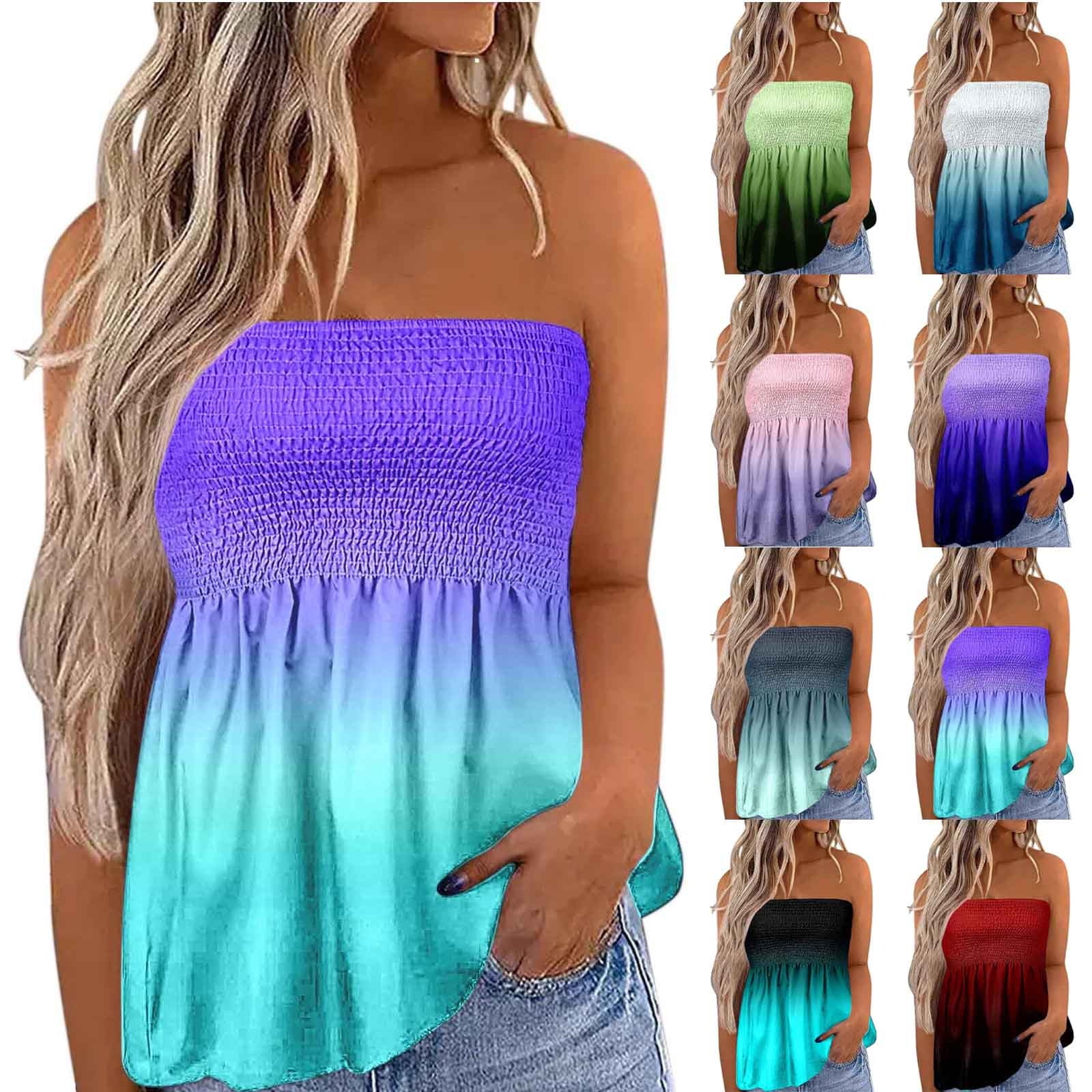 Aboser Womens Smocked Tube Tops Trendy Gradient Printing Tank Top ...