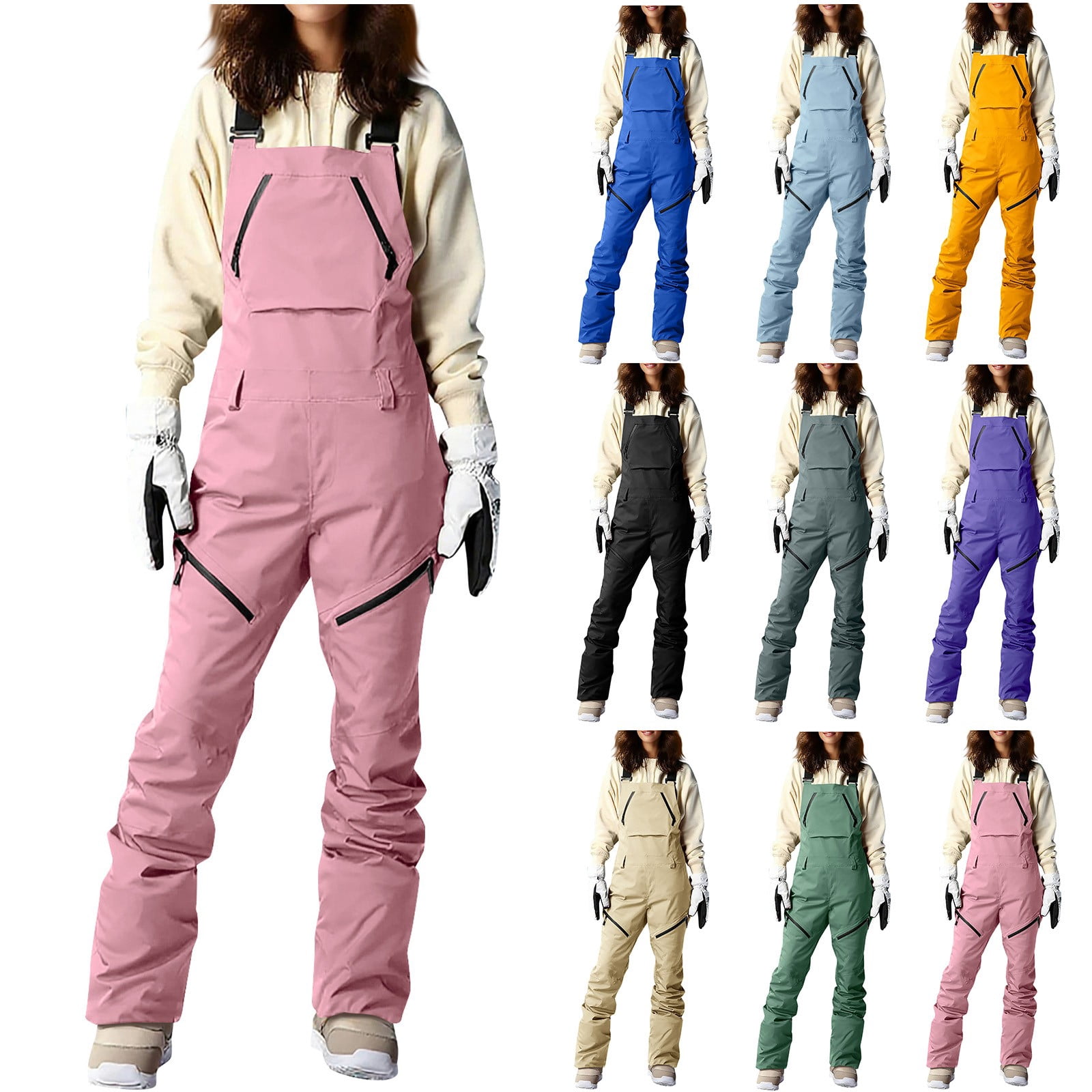 Aboser Womens Snowboard Snow Bibs with Zipper Pockets Insulated ...