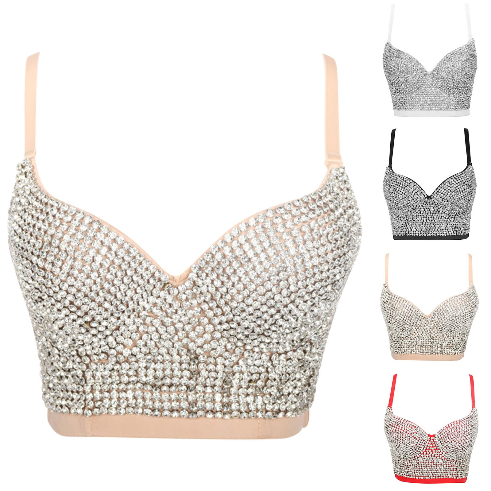 Aboser Womens Sparkly Rhinestone Tube Tops Fashion Spaghetti Strap ...