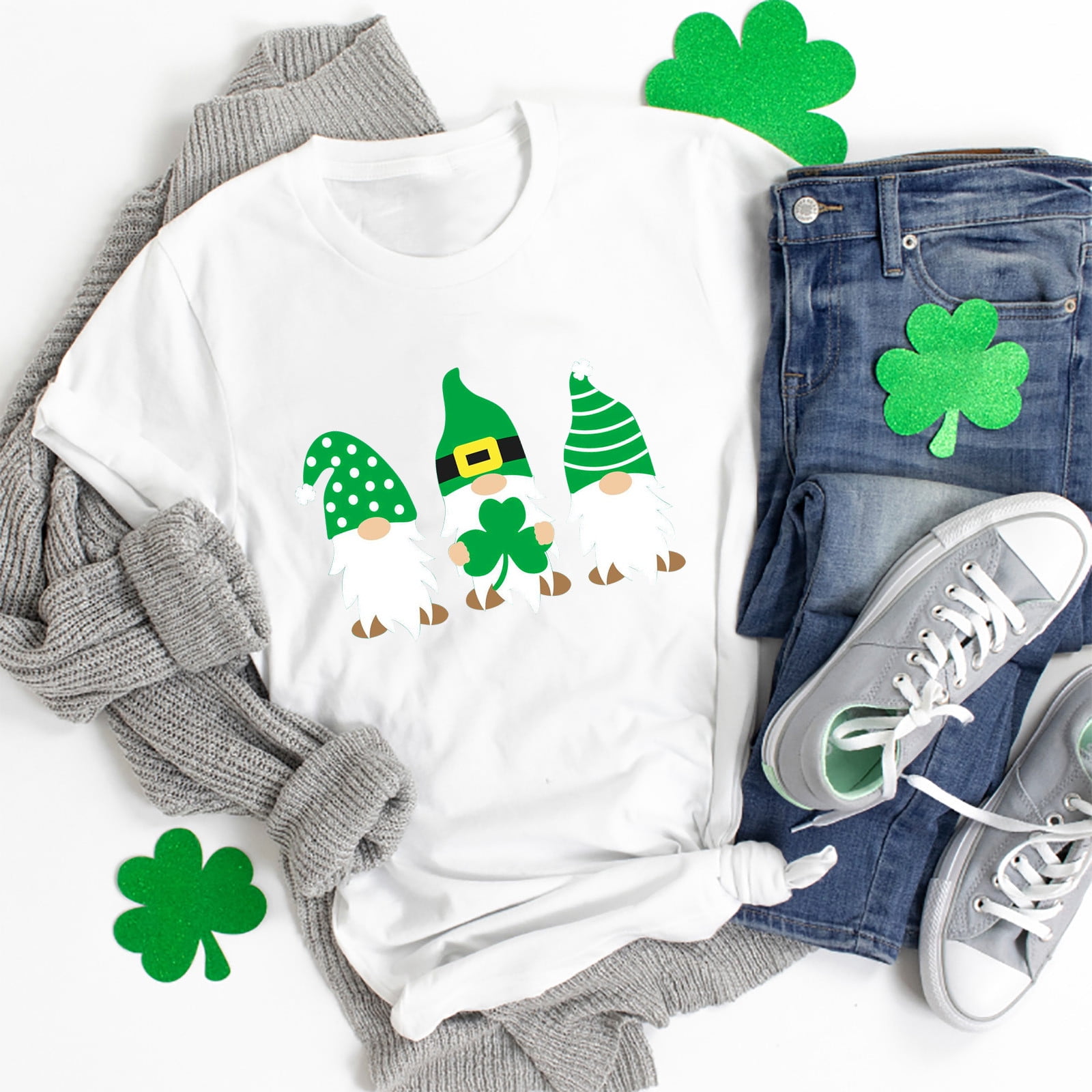 Aboser Womens St Patricks Day Tshirts Plus Size Four Leaf Clover Print
