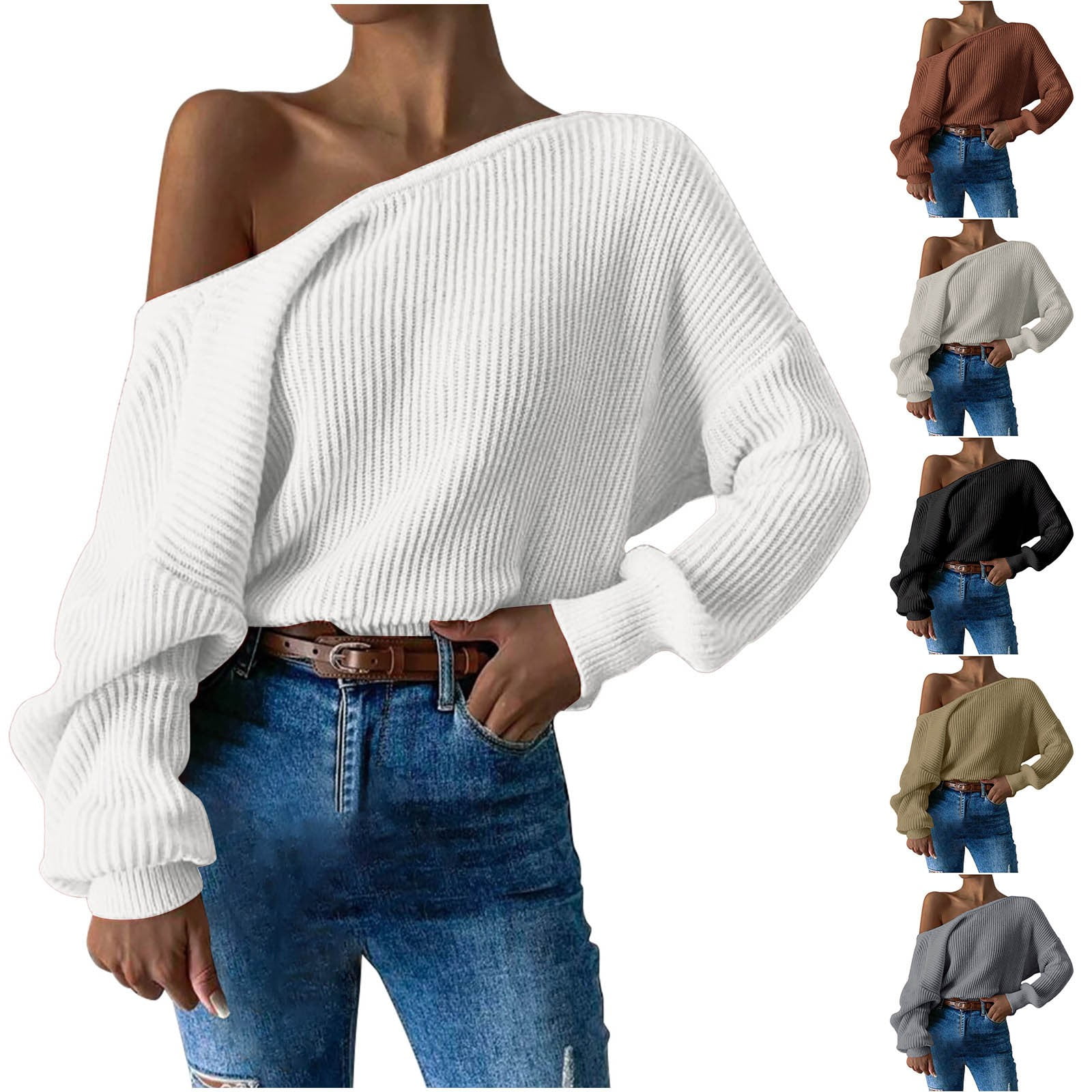 Aboser Womens Sweaters Off the Shoulder Party Sweater Tops Ribbed Knit ...