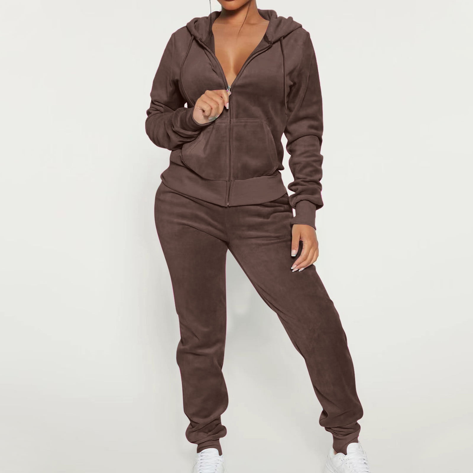 Aboser Womens Sweatsuit 2 Piece Set Velour Jogging Workout Sets Zip Up ...