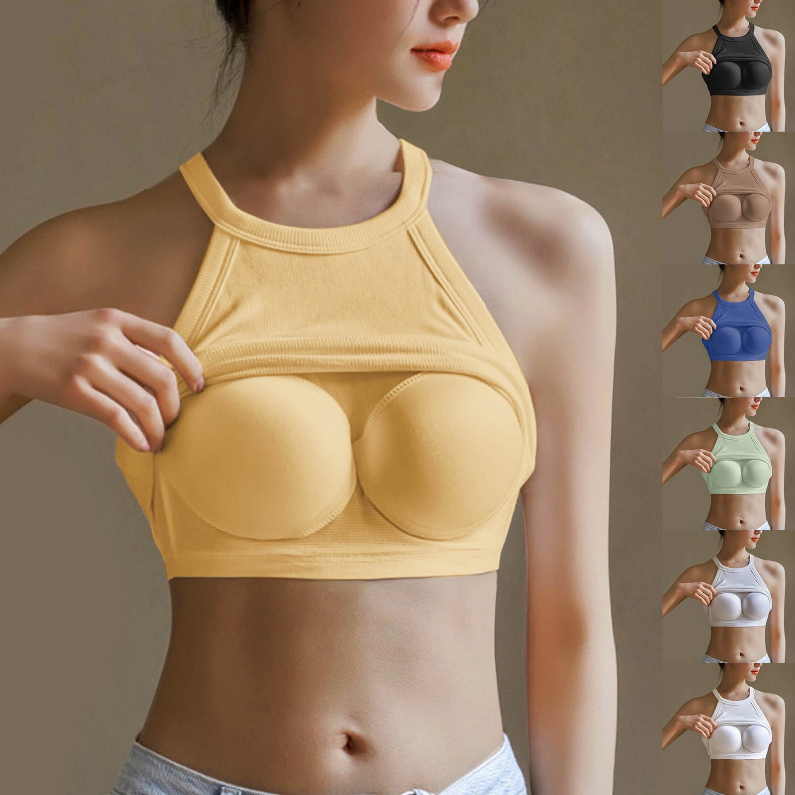 Aboser Womens Tank Tops Built in Shelf Bra High Neck Layering Camisole Soft Knitted Halter Shirt ...