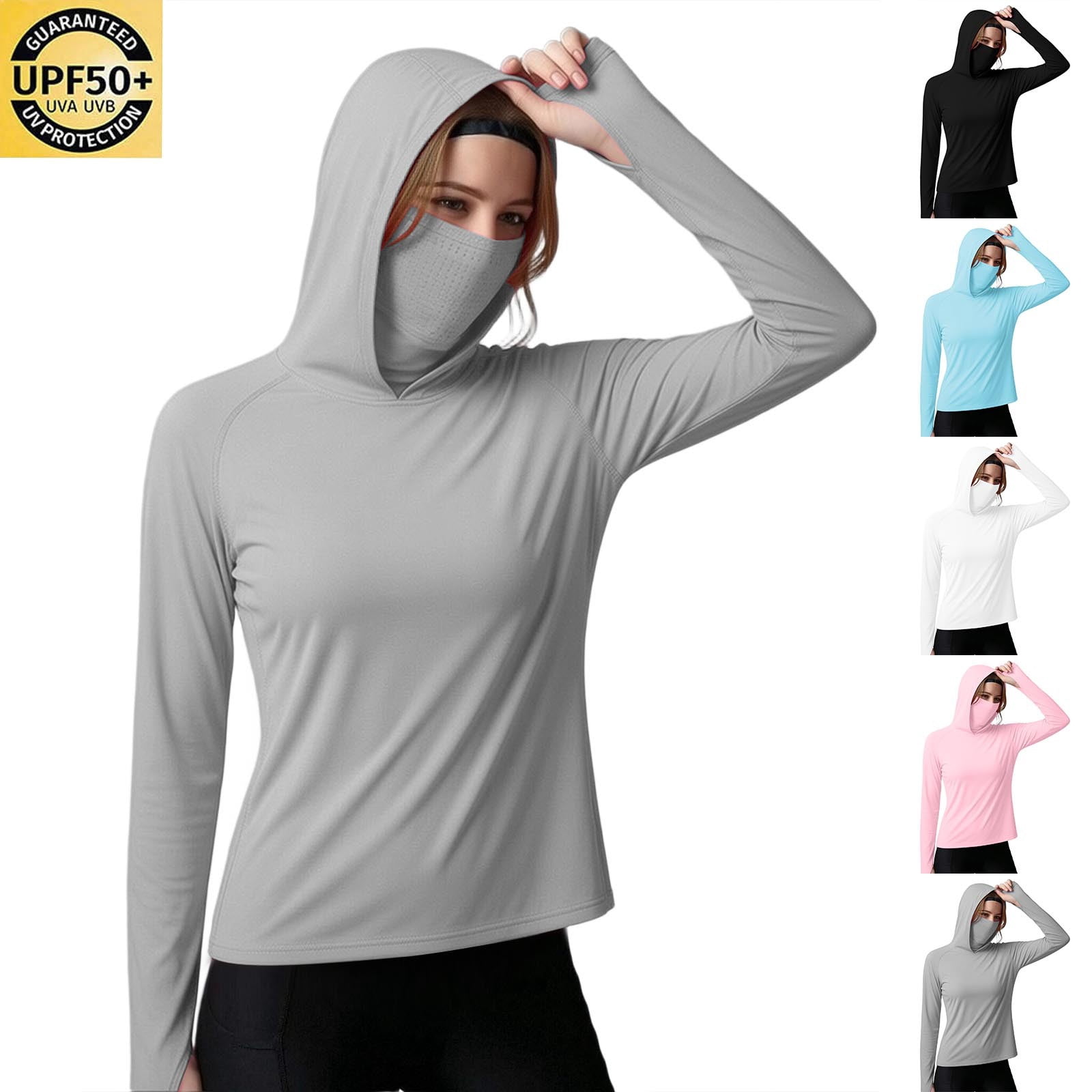 Aboser Womens Thumb Hole Sun Hoodie with Mesh Face UPF 50+ SPF ...