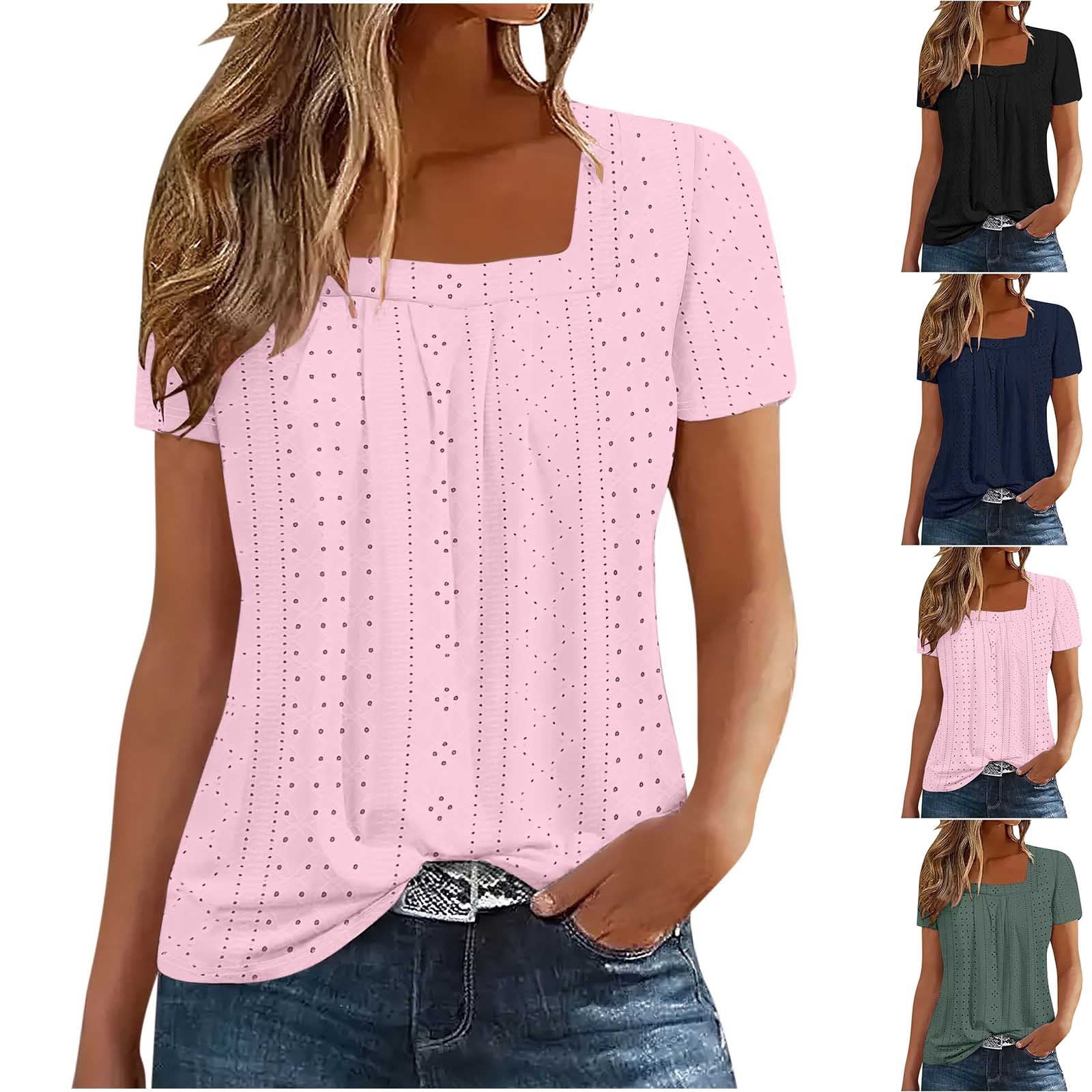 Aboser Womens Trendy Eyelet T Shirts Cute Boho Tops Casual Square Neck ...