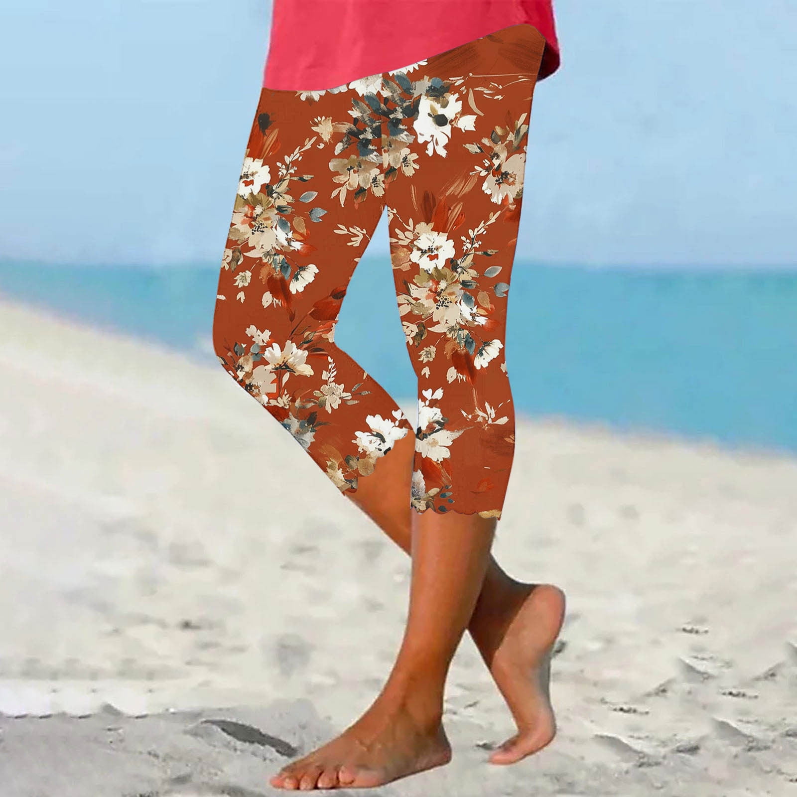 Aboser Womens Tummy Control High Waist Capri Leggings Slim Fitted Yoga ...