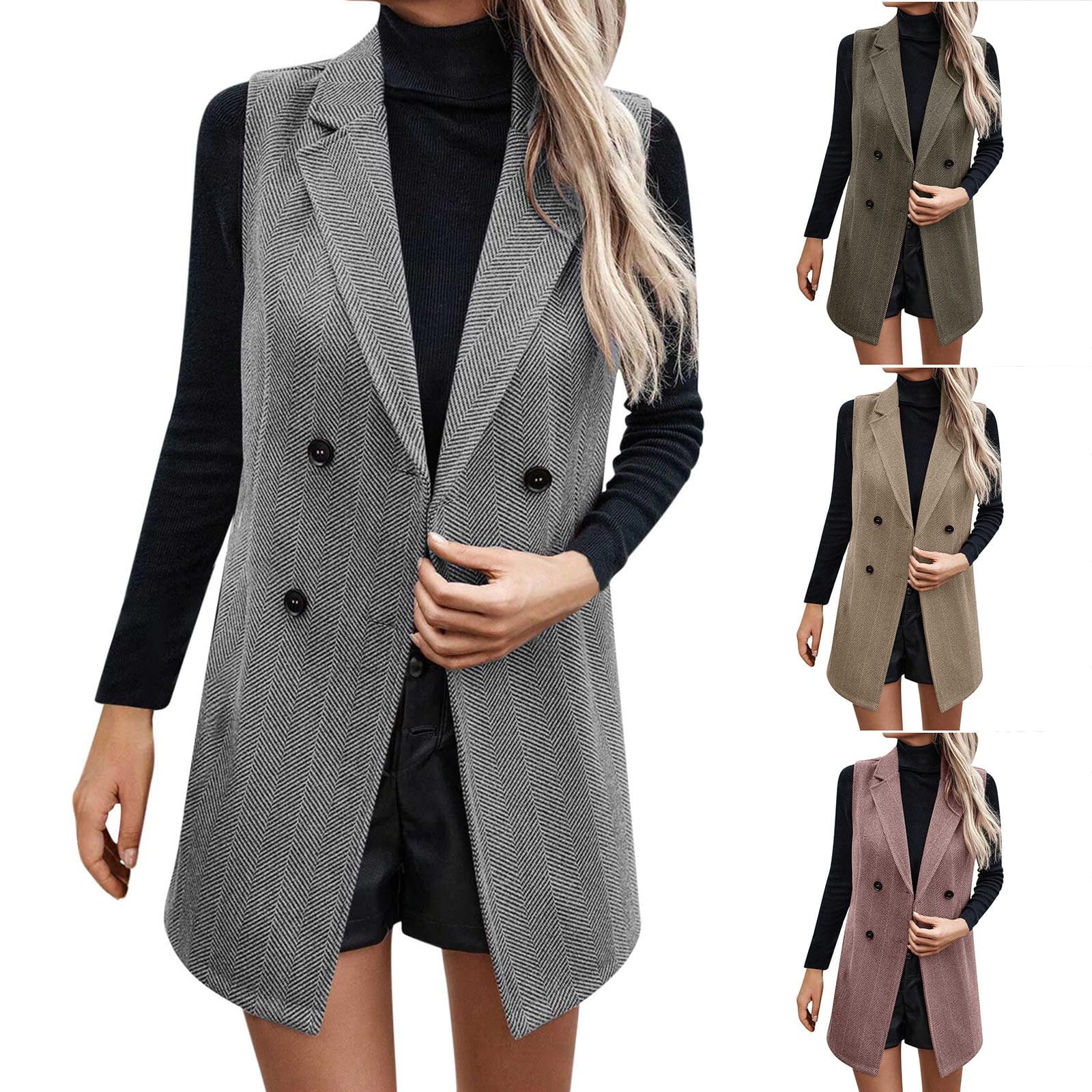 Aboser Womens Tweed Blazer Vest Business Casual Sleeveless Suit Vest ...