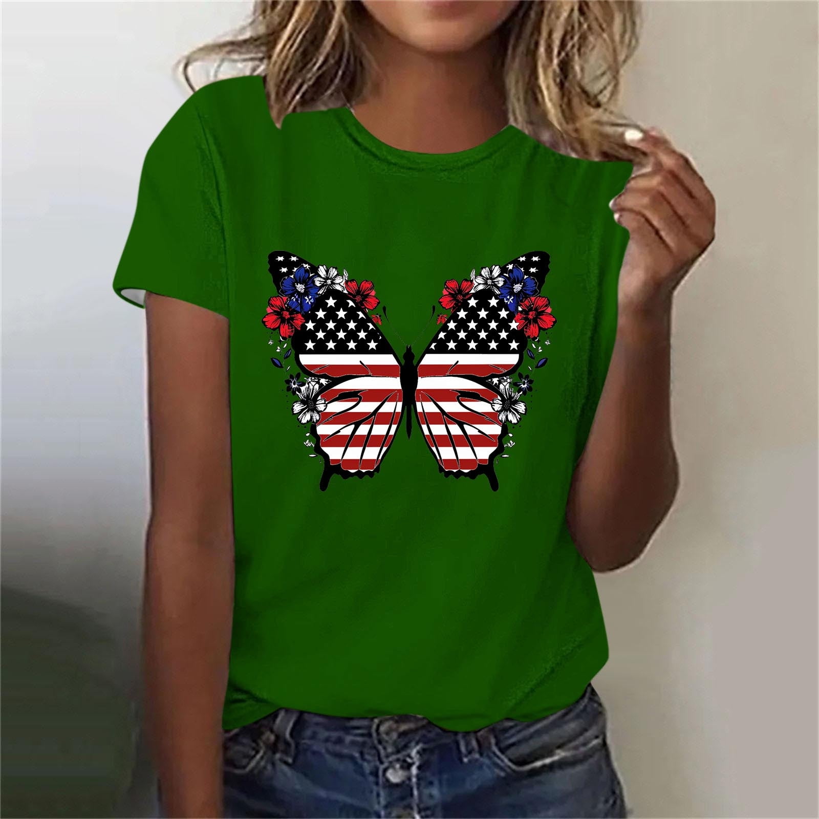 Aboser Womens USA Flag Graphic Tees 1776 Independence Day Clothes Funny ...