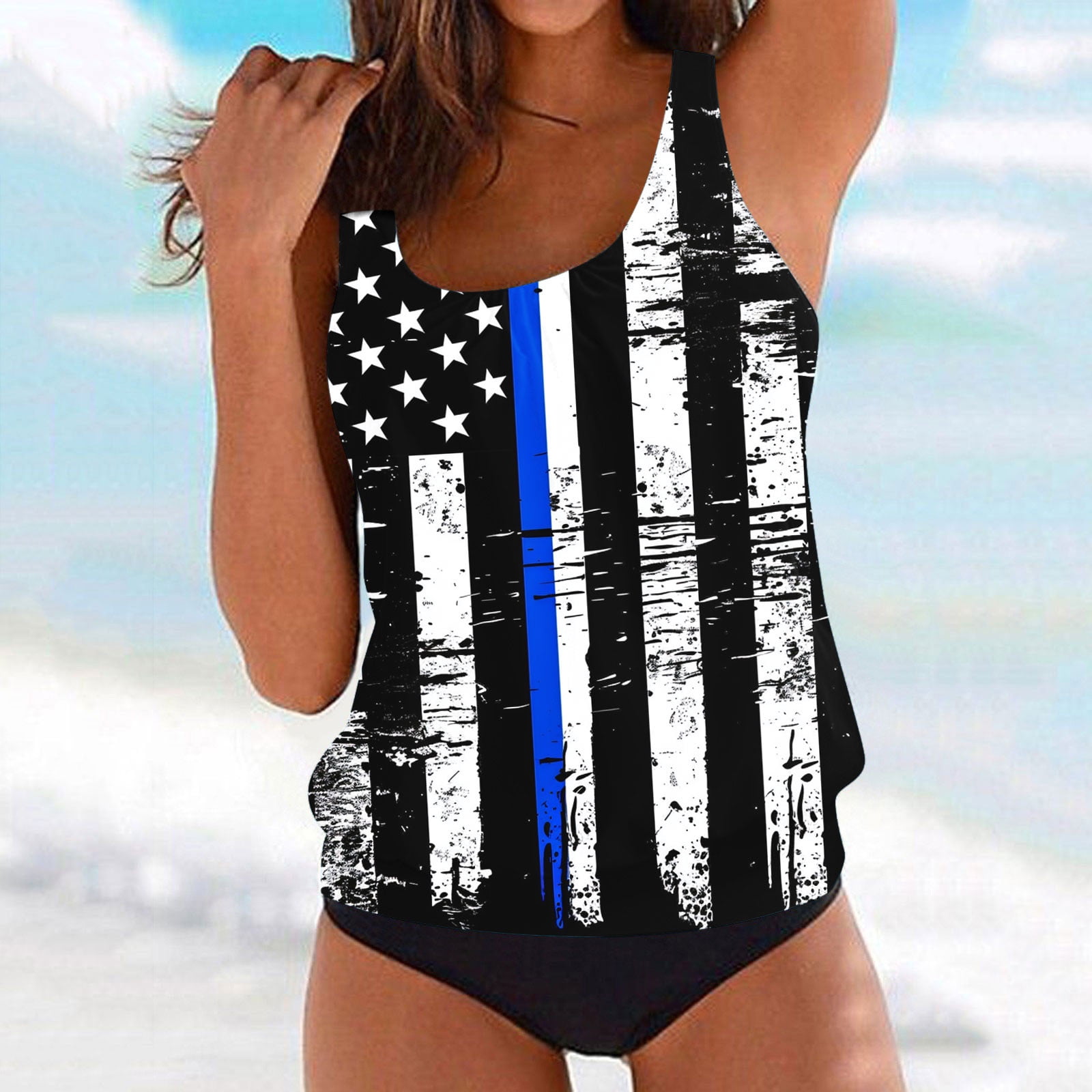 Aboser Womens USA Flag Tankini Swimsuits Plus Size Modest Bathing Suit ...