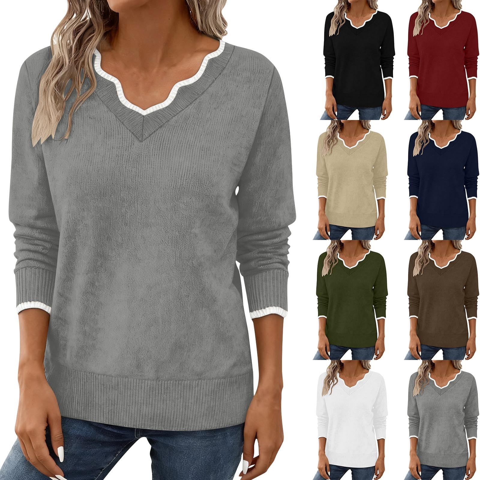 Aboser Womens V Neck Sweaters Pullover Lightweight Knit Sweater Cozy ...