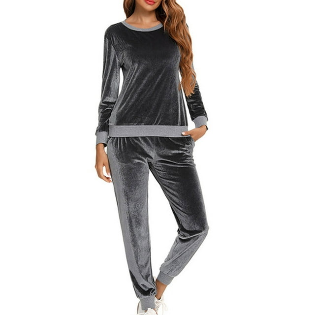 Aboser Womens Velour Sets 2 Piece Outfits Lng Sleeve Lounge Set Velvet Pajama Set Crew Neck ...