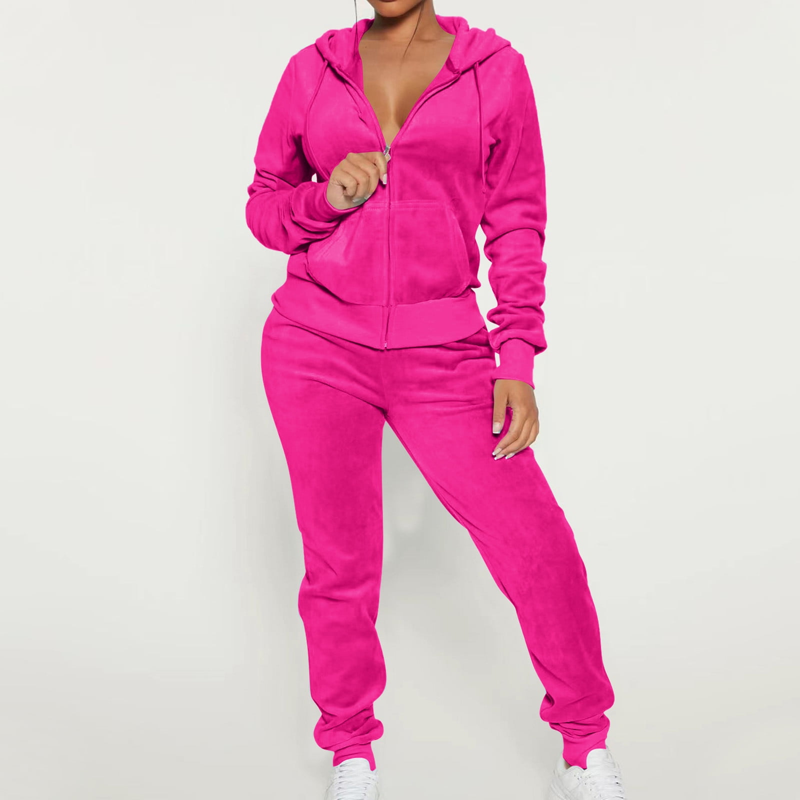 Aboser Womens Velour Tracksuits Set Velvet Long Sleeve Sweatsuits 2 ...