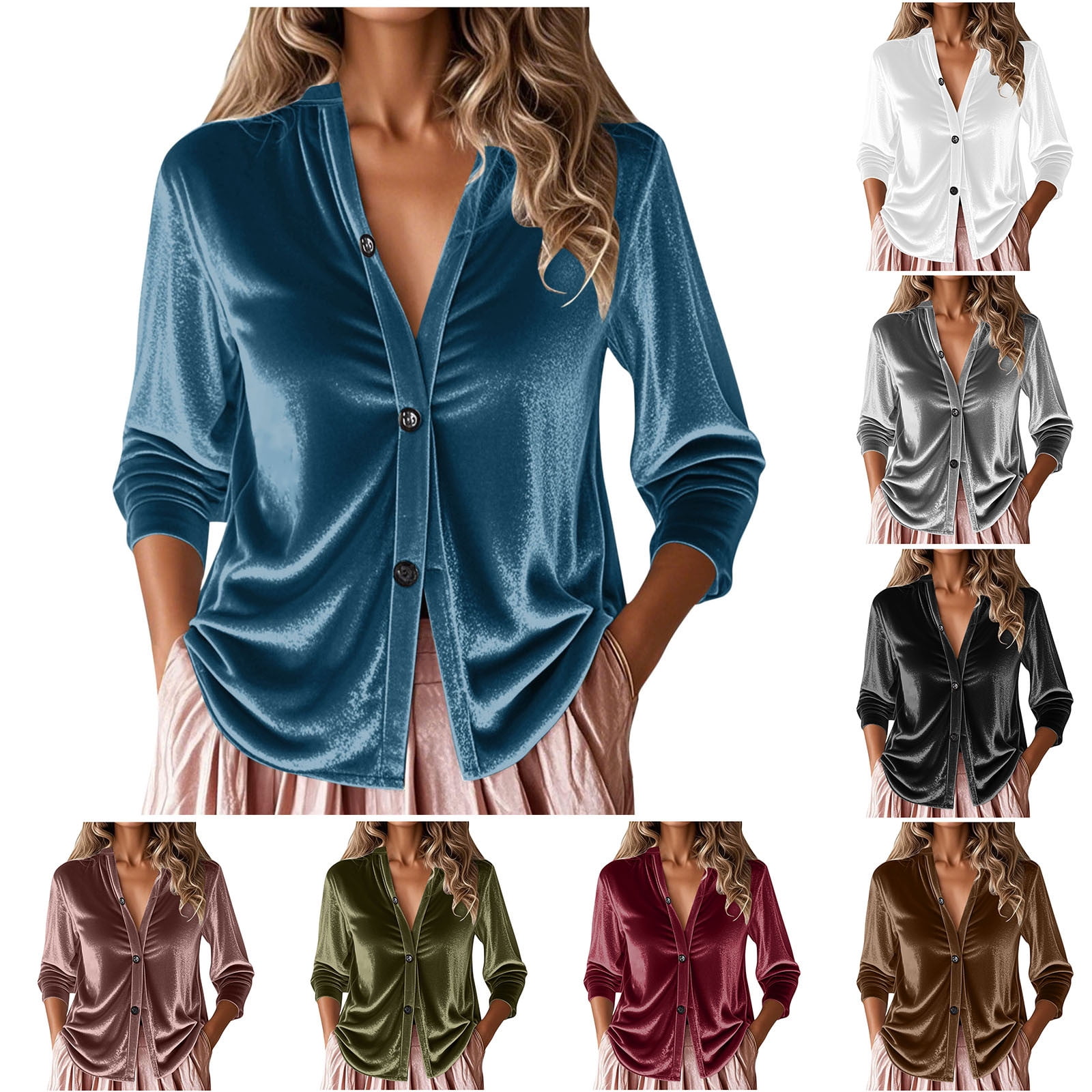 Aboser Womens Velvet Shirts Dressy Casual Button Down Blouses Cozy Soft ...