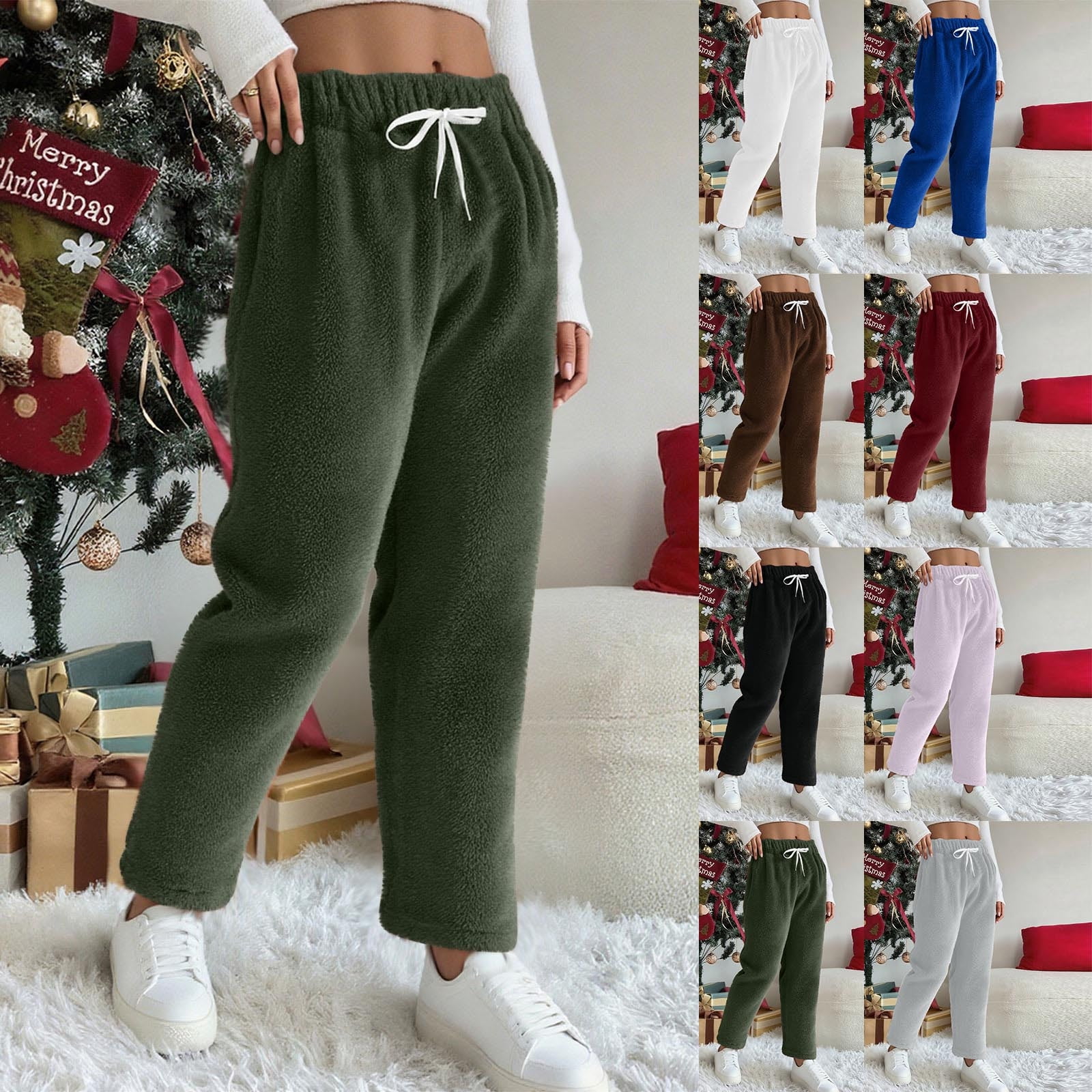 Aboser Womens Winter Fuzzy Sweatpants Thermal Teddy Fleece Pants Baggy ...