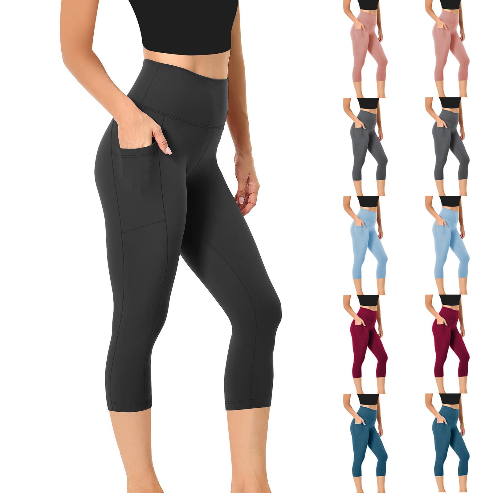 Aboser Womens Yoga Capri Pants with Pockets 3/4 Length Gym Workout ...