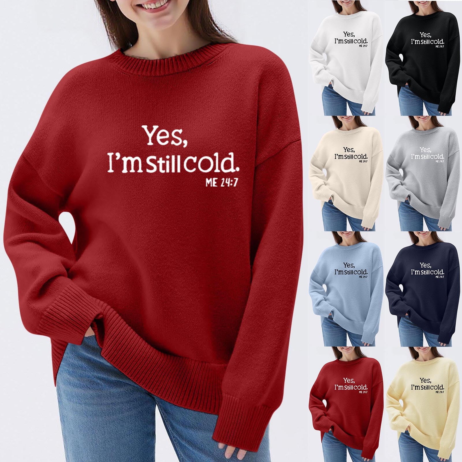 Aboser Yes,I'm Still Cold Me 24:7 Women's Sweaters Cozy Ribbed Knit ...
