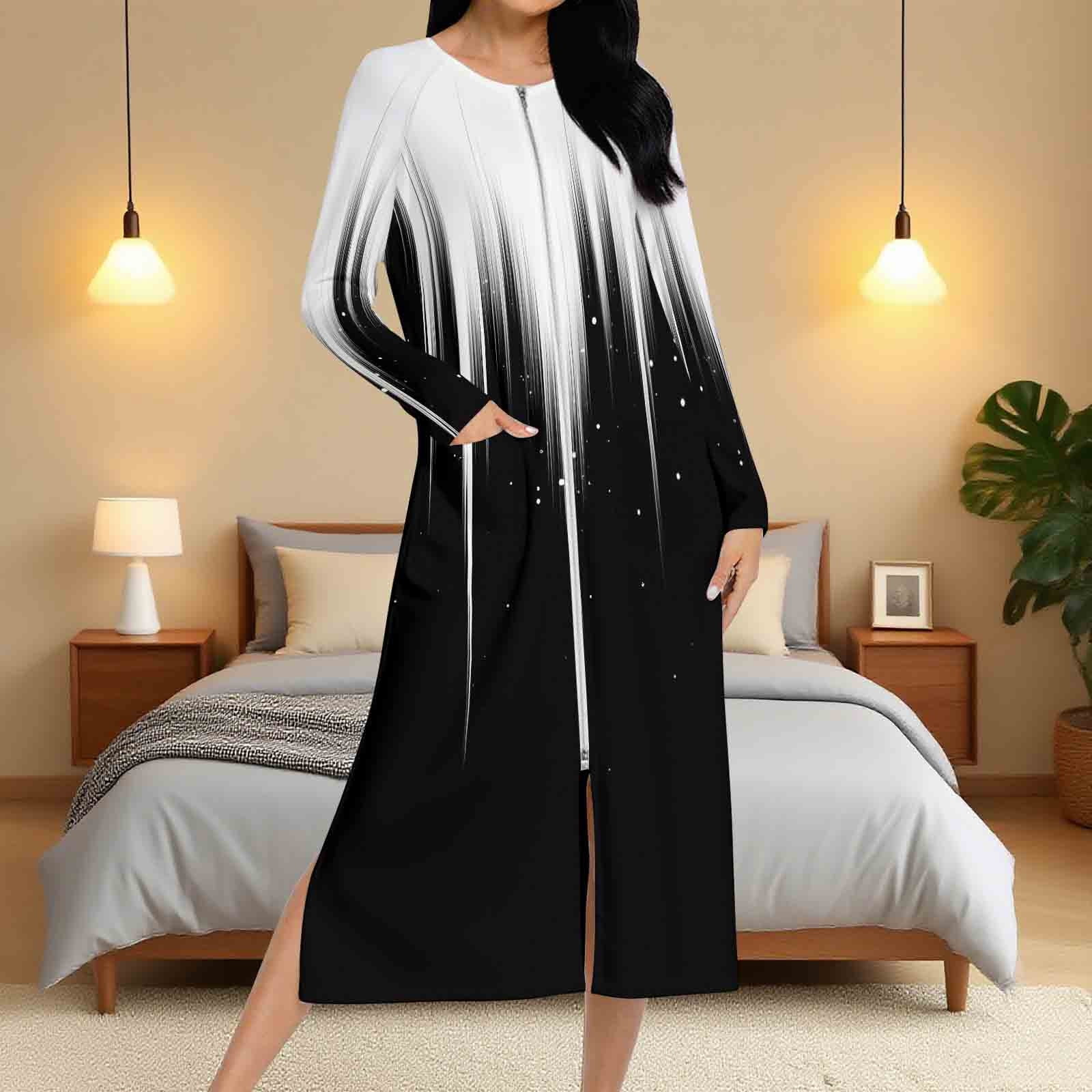 Aboser Zipper Front Duster Robes for Women Trendy Tie Dye Print Lounger ...