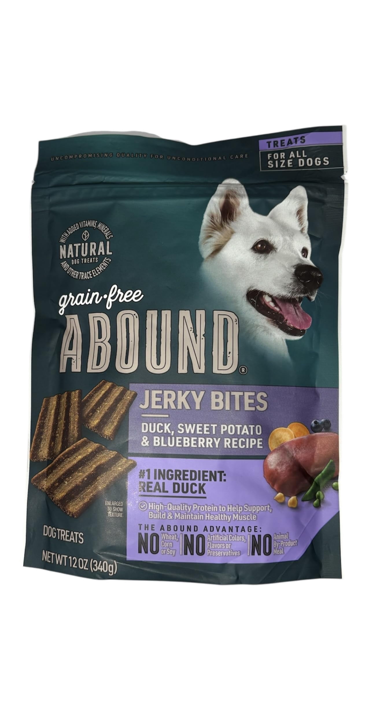 Abound Grain FreeUMRT Natural Duck, Sweet Potato & Blueberry, Jerky ...