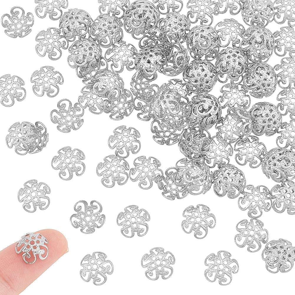About 100Pcs Bead Cap Metal Flower Bead Caps Platinum Bead End Caps 4 ...