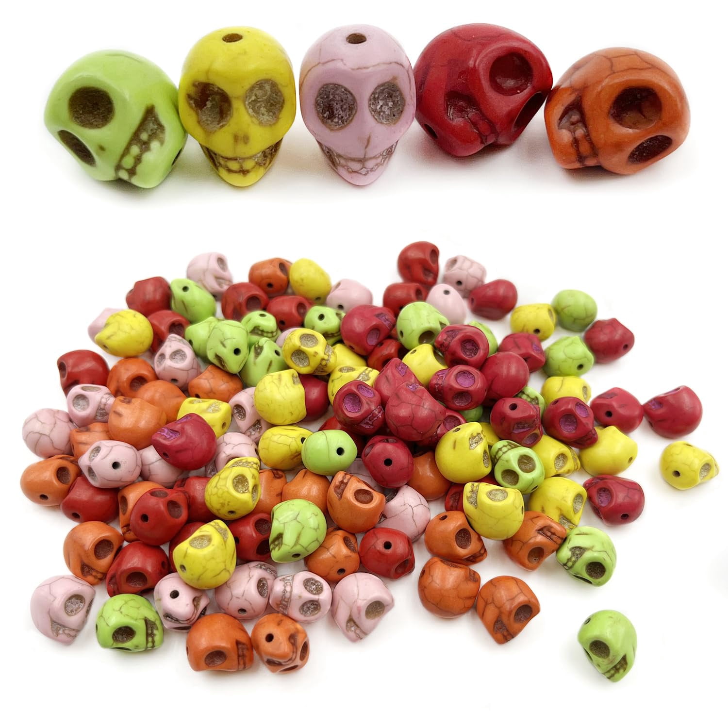 About 120Pcs Skull Turquoise EC36 Beads 1CMx1.2CM Multi-Color Skull ...
