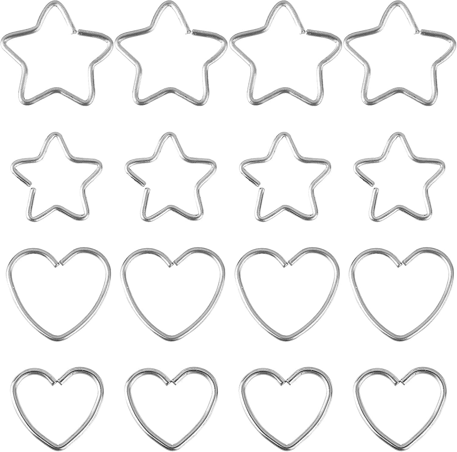 About 200pcs 2 Sizes Star and Heart Split Key Rings Stainless Steel ...