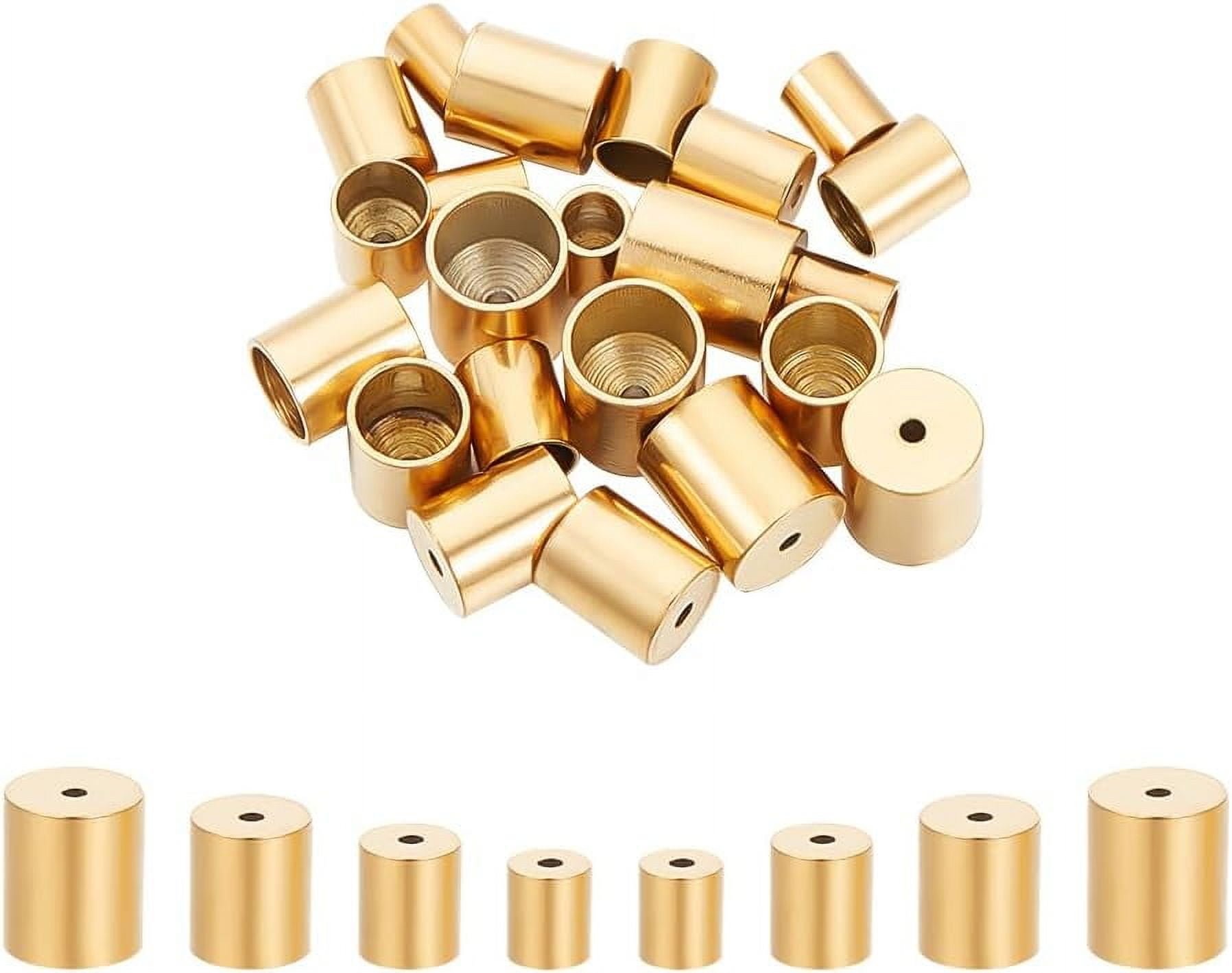 About 24pcs 3/4/5/6mm Gold Column Cord End Metal End Caps Stainless ...