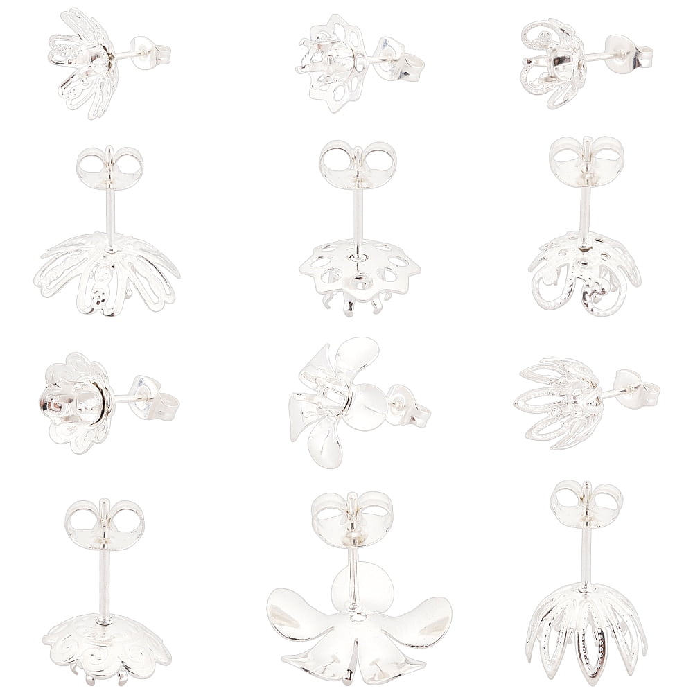 About 24pcs 6 Styles Flower Pattern Stud Earrings 304 Stainless Steel ...