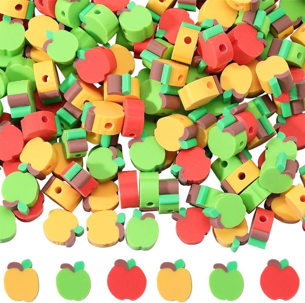 About 300Pcs Apples Beads Polymer Clay Fruit Beads Bulk Red Green ...