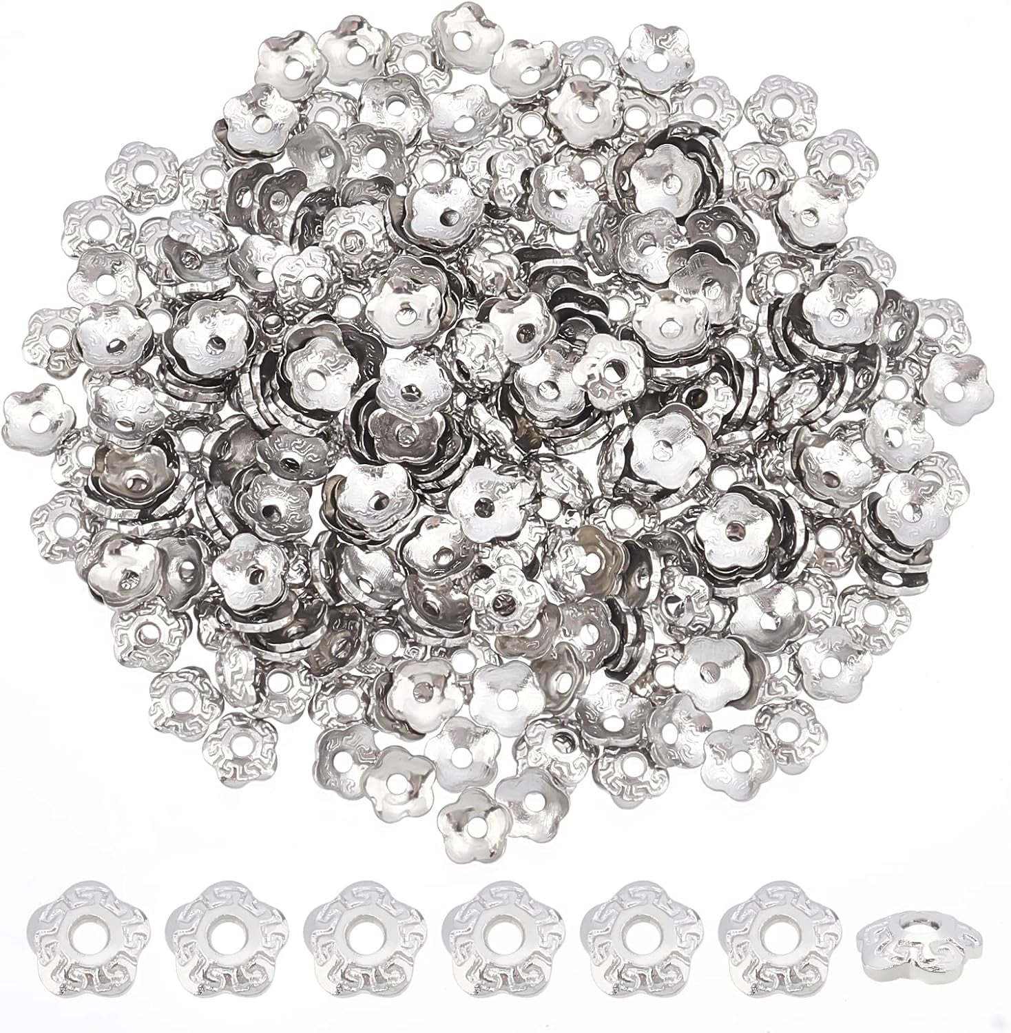 About 300pcs 5-Petal Flower Bead Caps 304 Stainless Steel Bead Cap ...