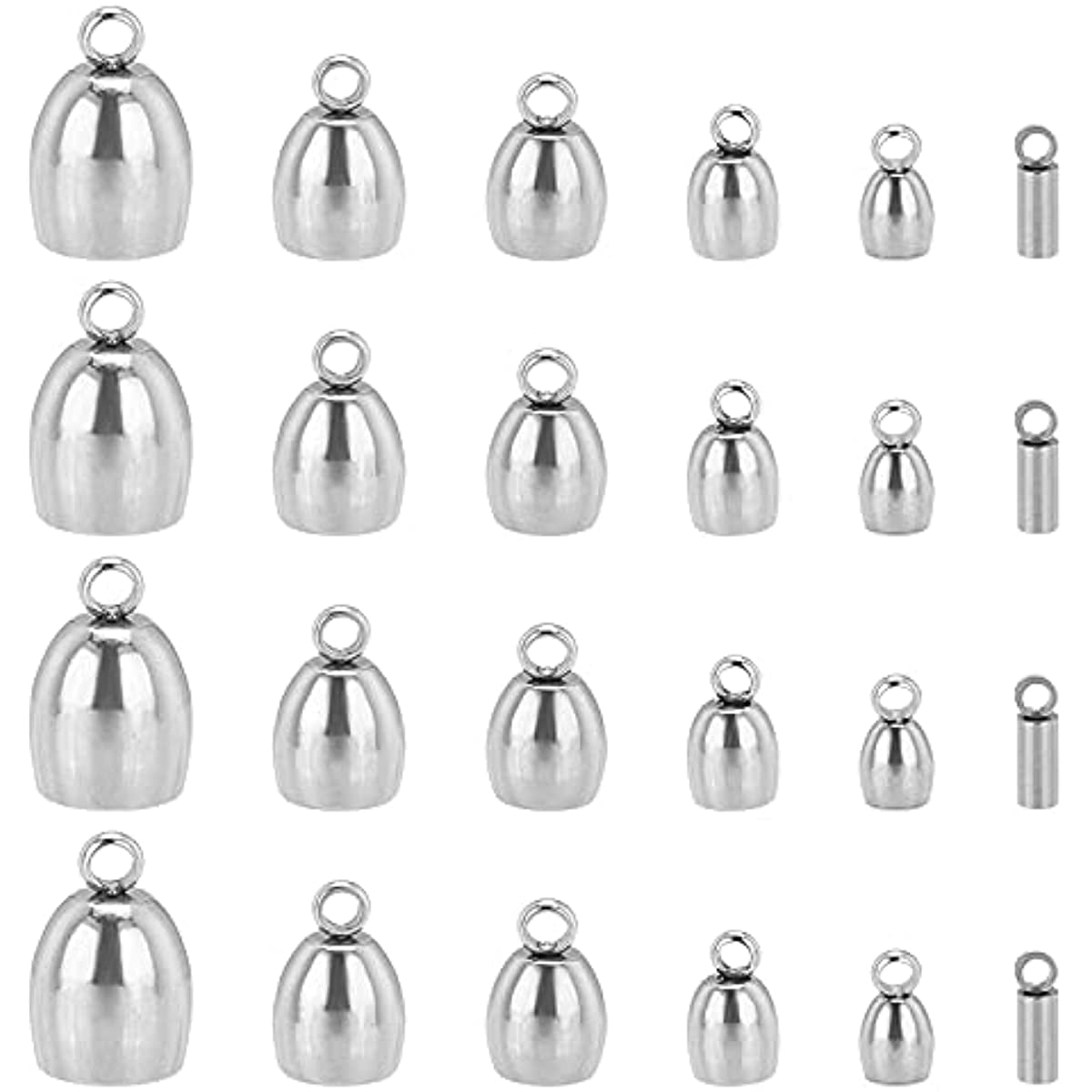 About 36pc 2/3/4/5/6/8mm Cord End Stainless Steel Wire End Caps Round ...