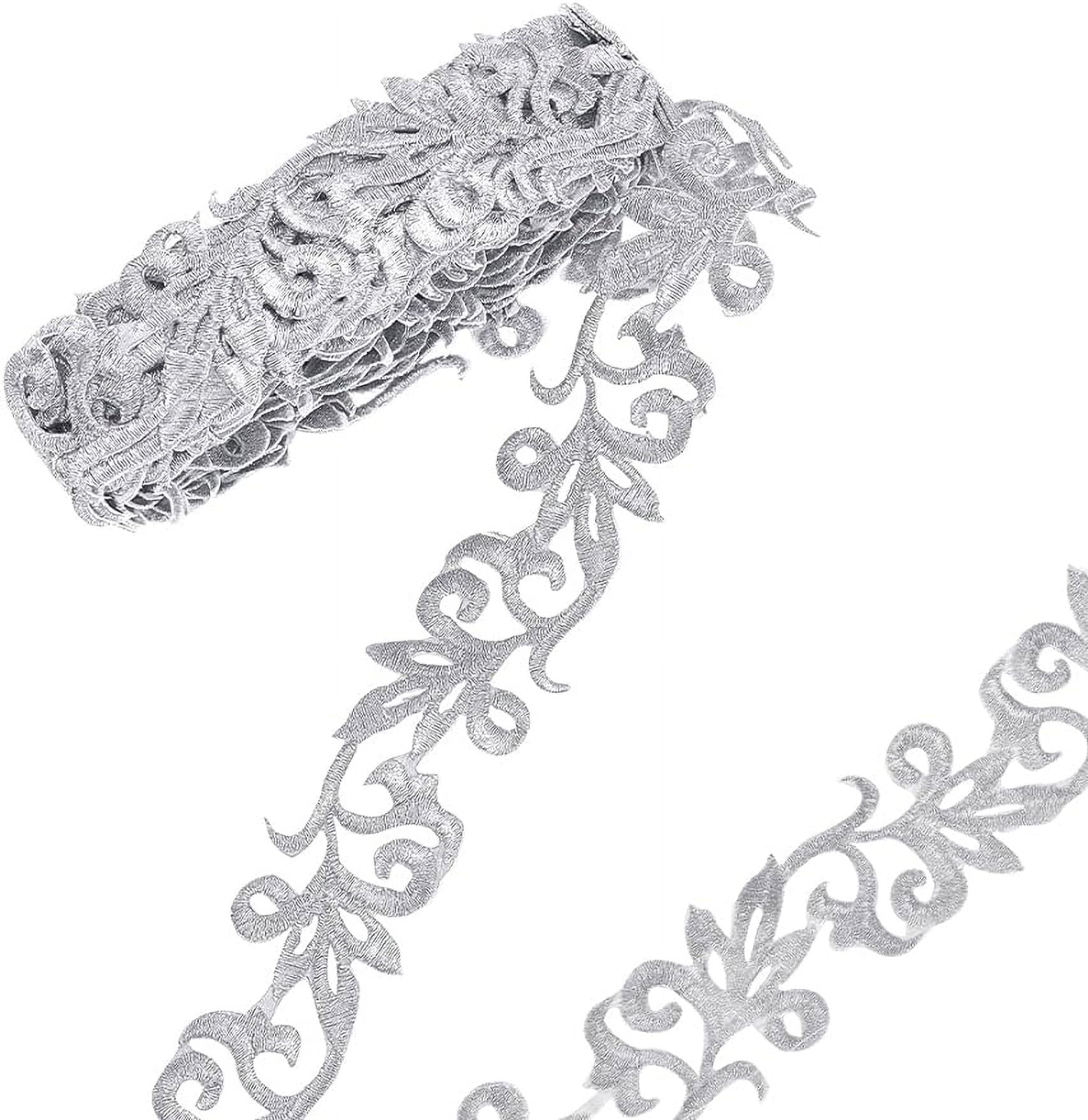 4.37Yards Silver Embroidery Polyester Ribbons 1.38" Wide Metallic Lace ...