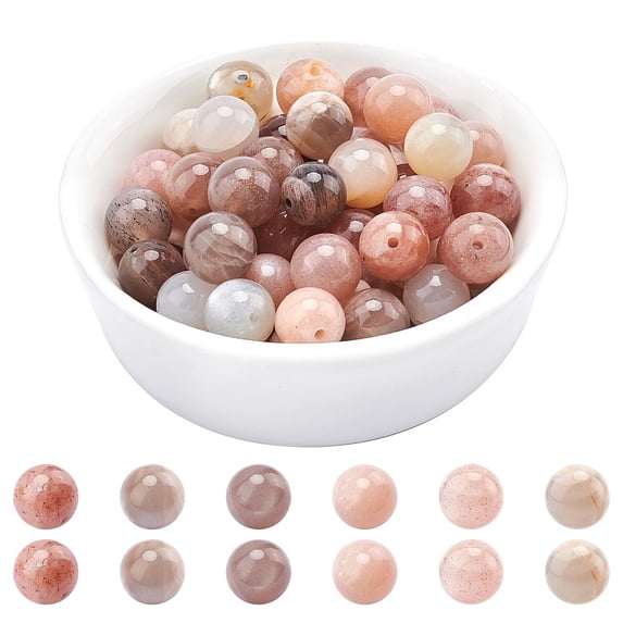 About 48 Pcs 8mm Natural Stone Beads Natural Mixed Sunstone Round Beads ...