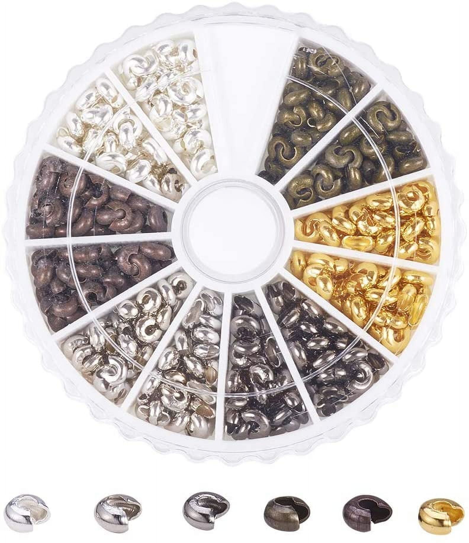 About 590 Pcs 6 Colors Iron Crimp Beads Covers Cord End Caps for ...