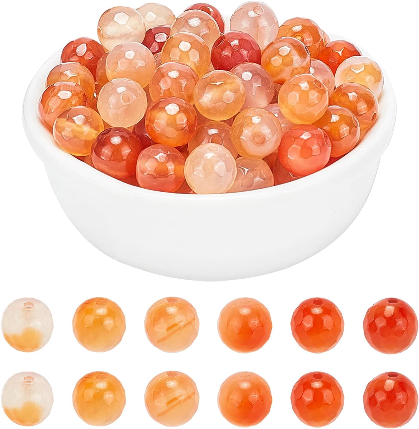 About 96 Pcs Faceted Natural Stone Beads 8mm Natural Agate Round Beads ...