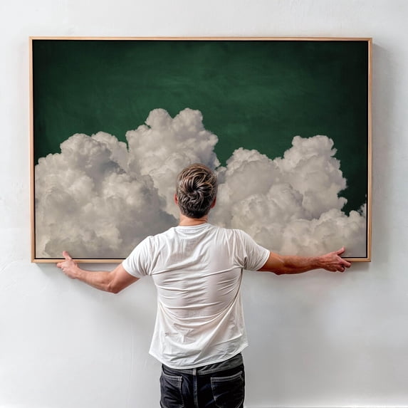 Above Bed Cloud Wall Art Dark Green Horizontal Art Bedroom Decor Night ...