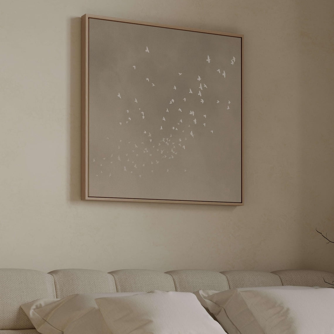 Above Bed Neutral Wall Art Flock Of Birds Print Wabi Sabi Japanese Art ...