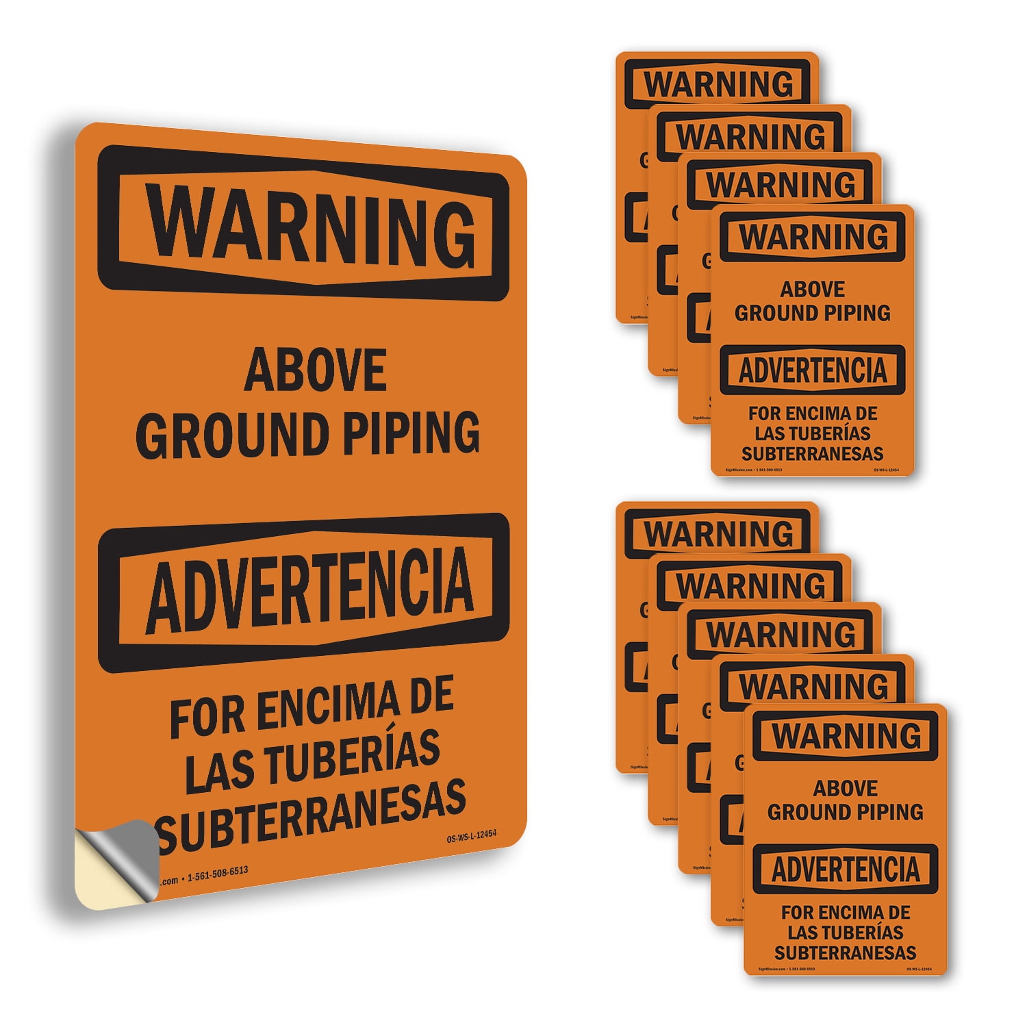 Above Ground Piping Bilingual OSHA WARNING Vinyl Decal Label 24 Inch x ...