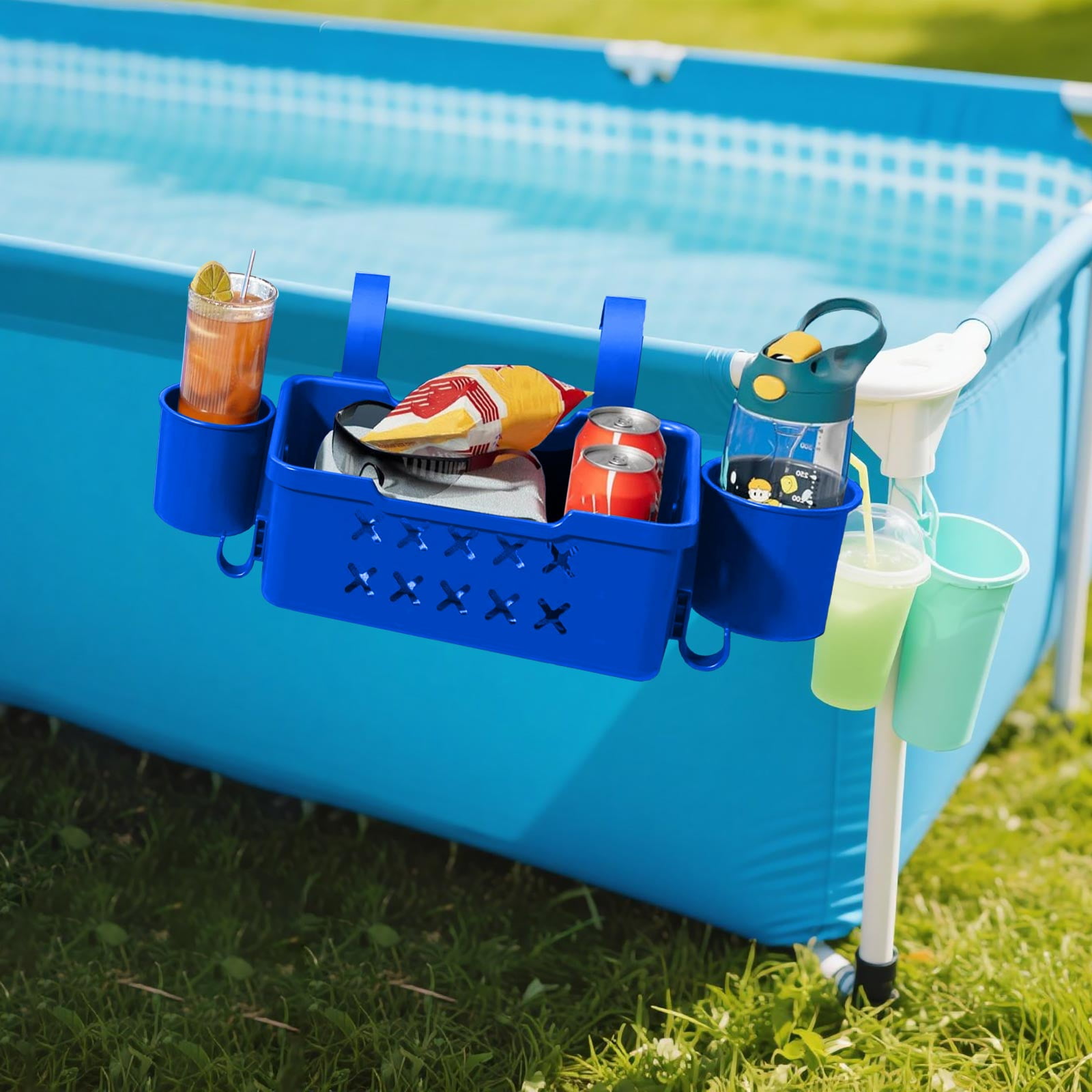 Above Ground Pool Storage | Pool Organiser With Frame And Bottle Holder ...