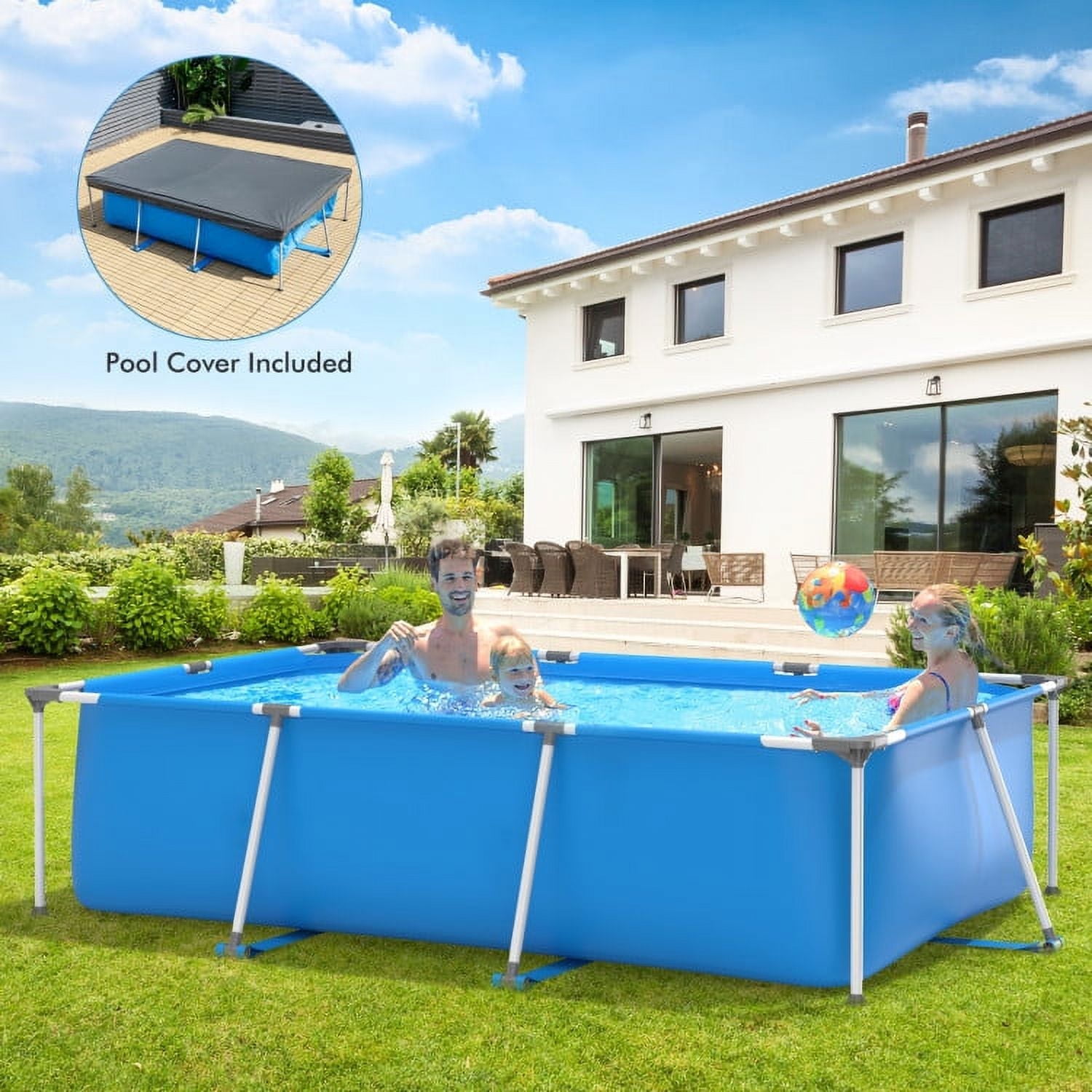 Above Ground Swimming Pool with Pool Cover-Blue - Walmart.com