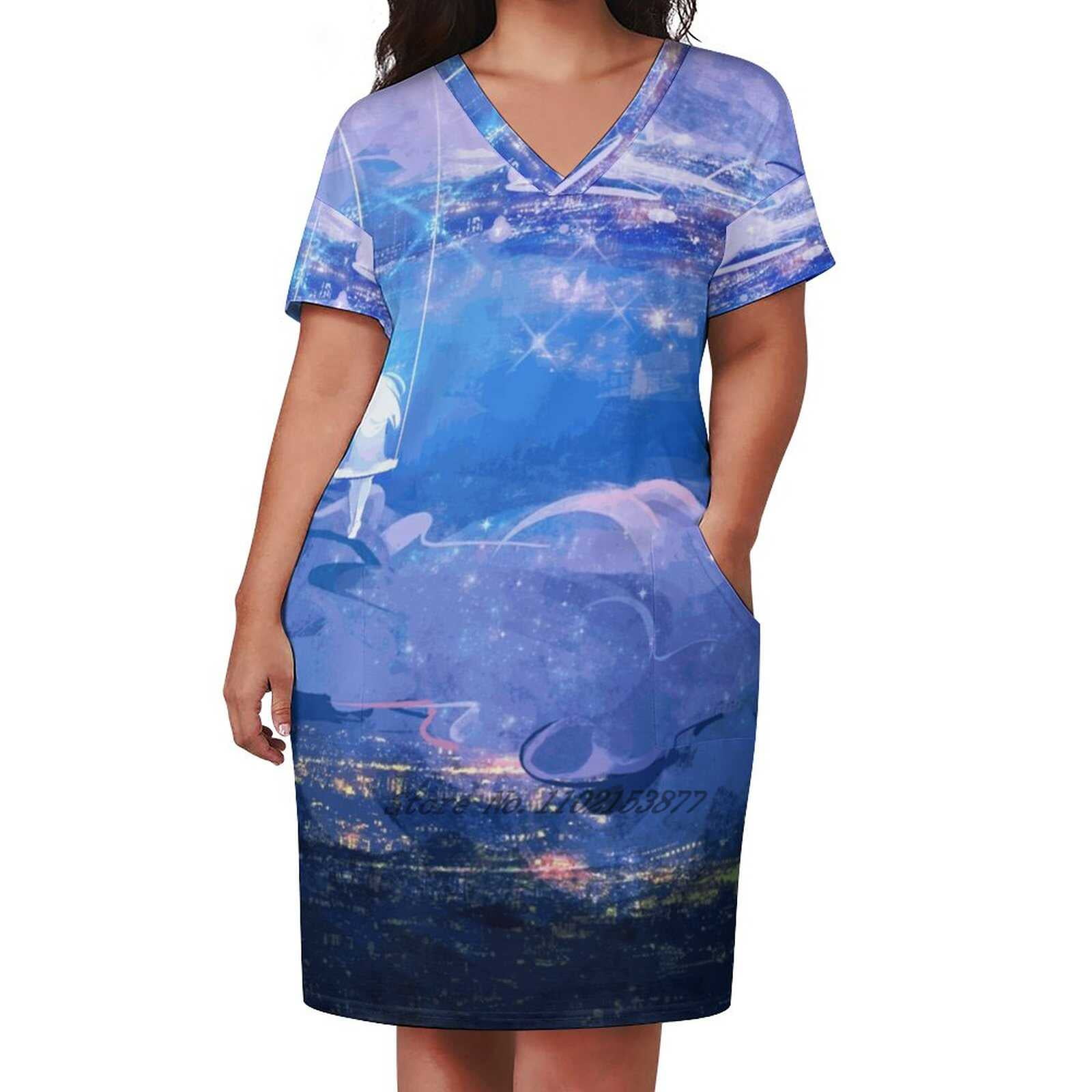 Above The Clouds Loose Pocket Dress Women Casual V Neck Dress Printed Dress Cloud Clouds Sky ...
