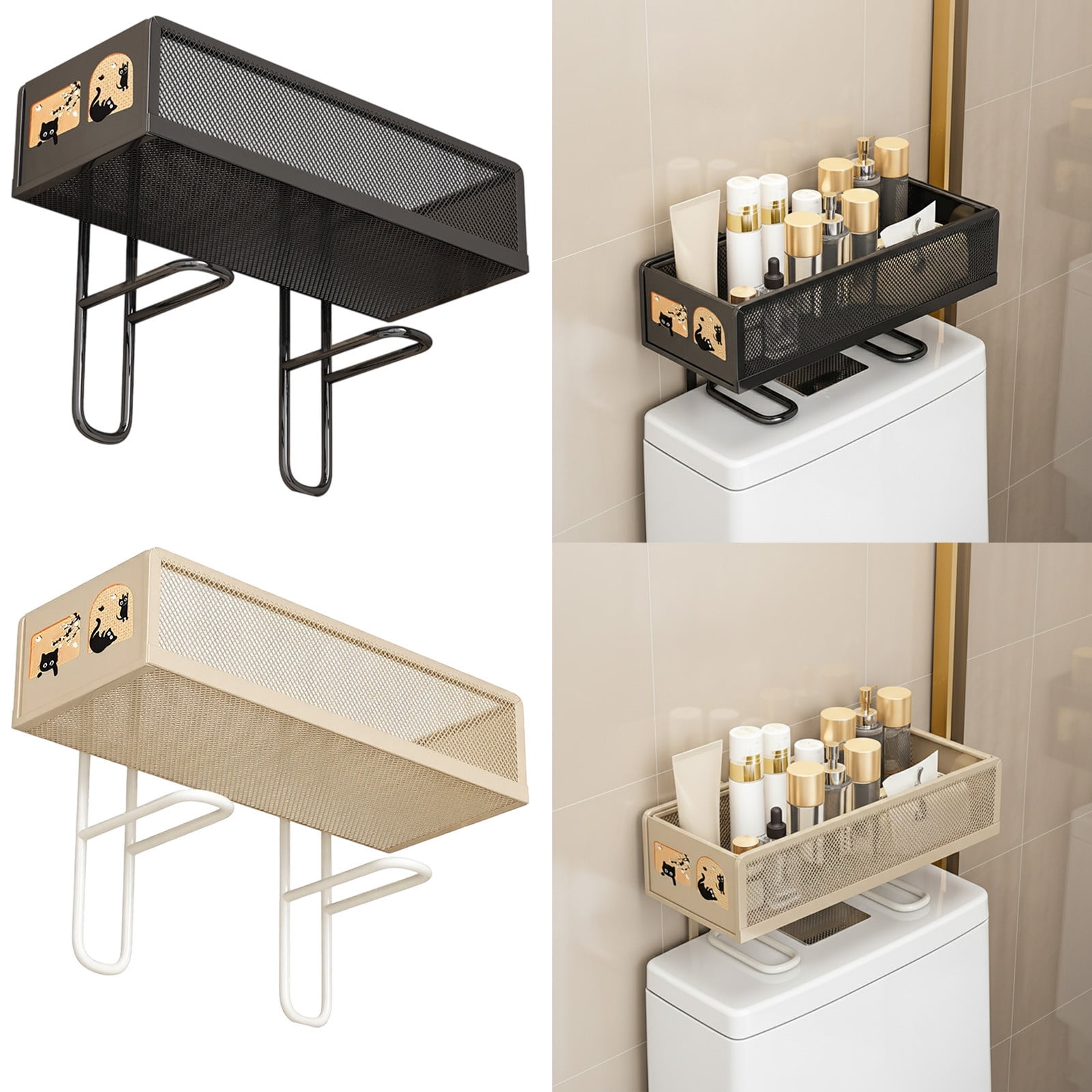Above Toilet Wall-Mounted Bathroom Storage Shelf, Metal Mesh Draining ...