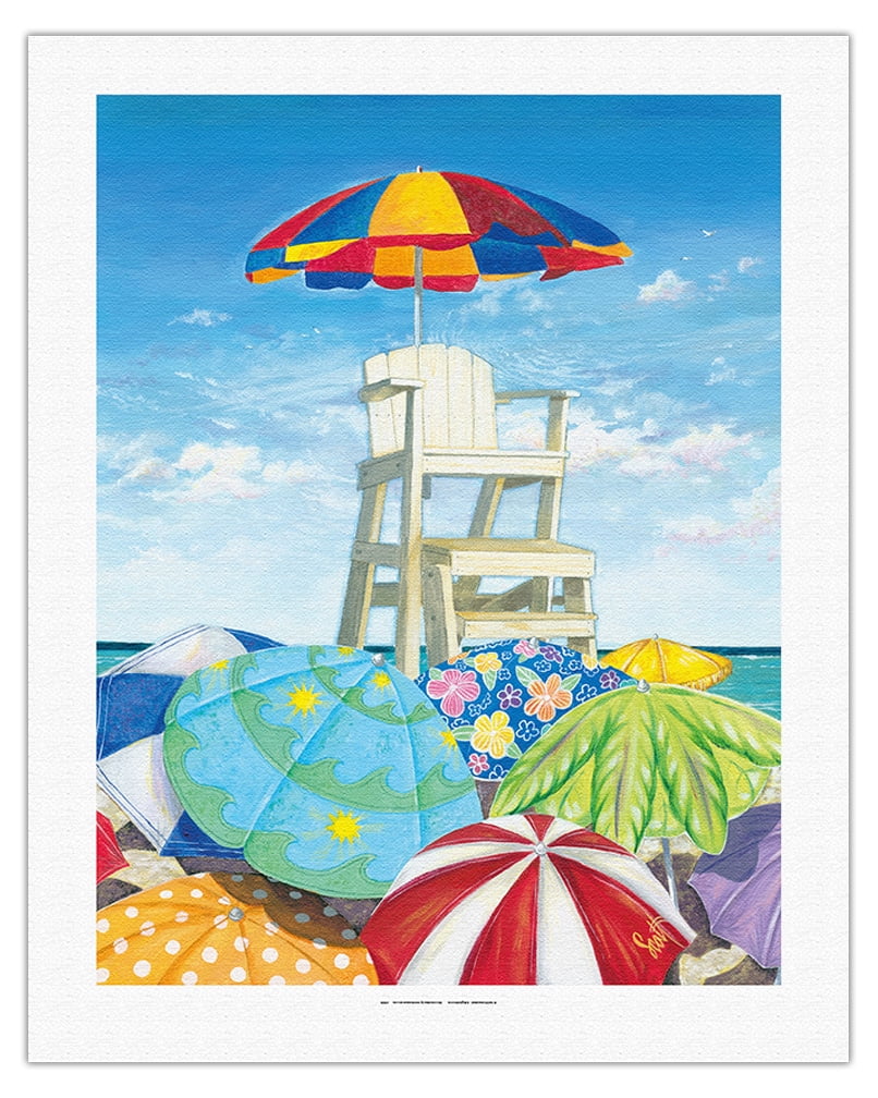 Above the Crowd - Beach Umbrellas - From an Original Color Painting by ...