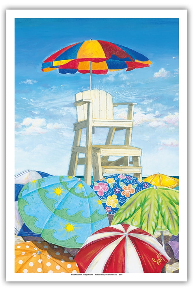 Above the Crowd - Beach Umbrellas - From an Original Color Painting by ...