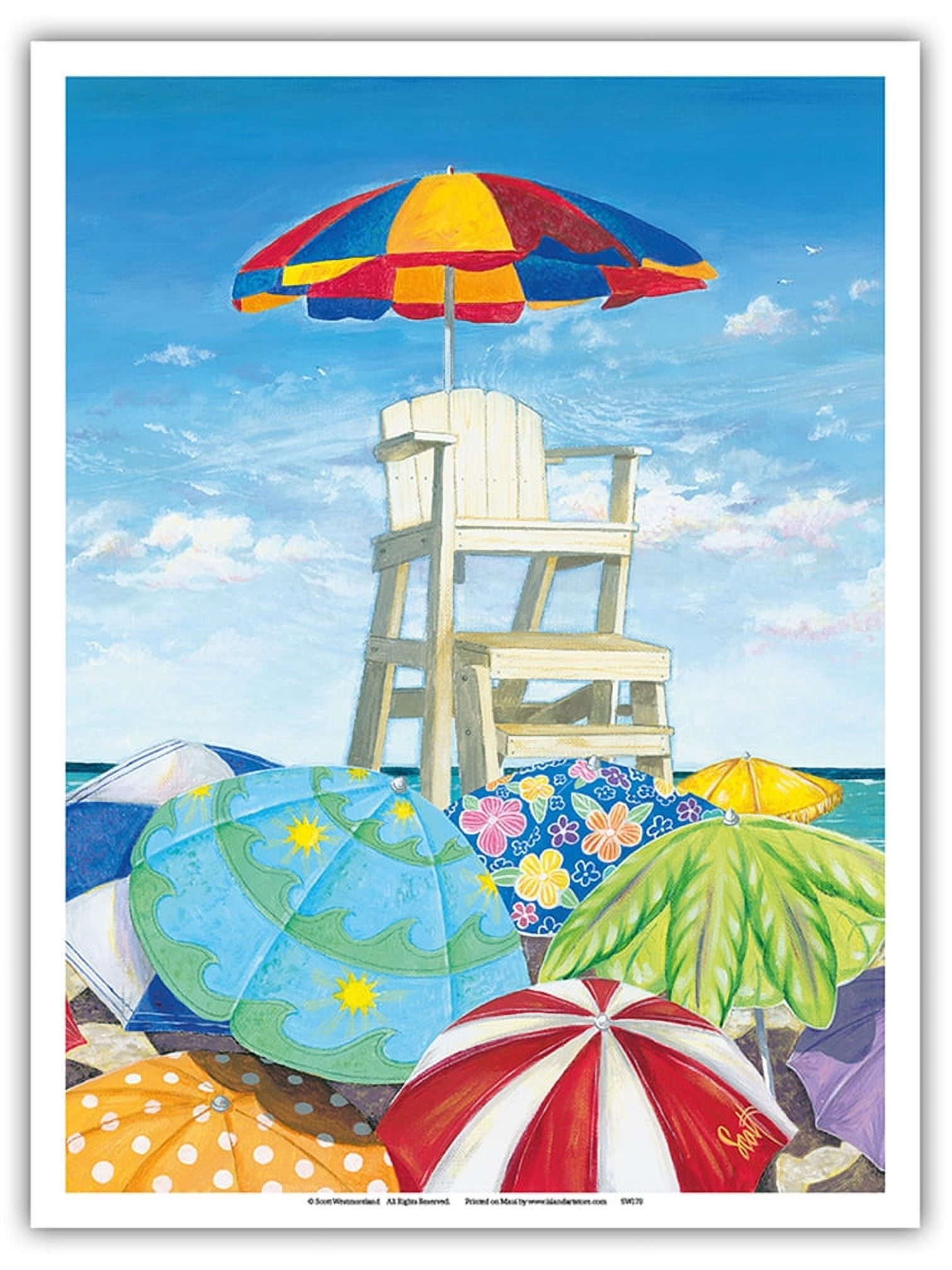 Above the Crowd - Beach Umbrellas - From an Original Color Painting by ...