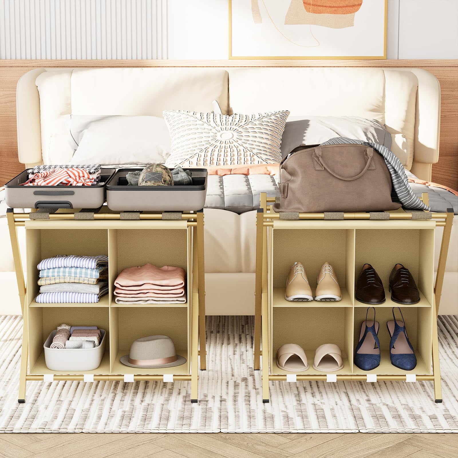 Aboxoo 2 Pack Luggage Rack with storage, Guest Room Folding Suitcase ...