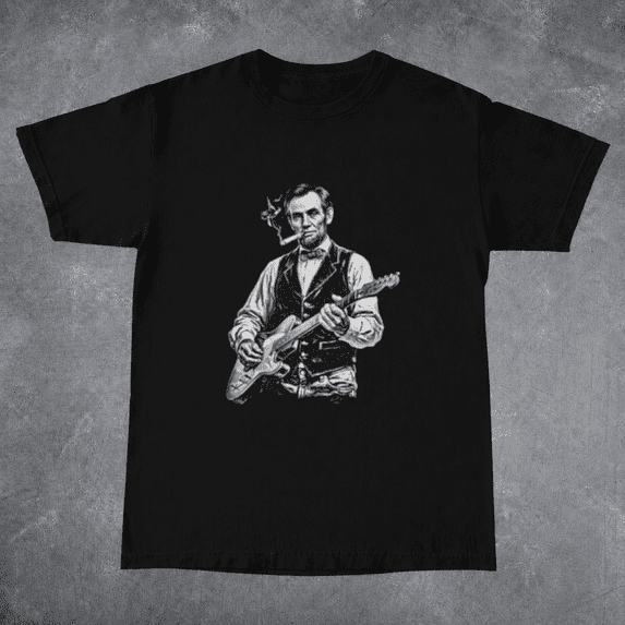 Abraham Lincoln Playing Guitar Smoker Funny History Graphic Unisex T ...